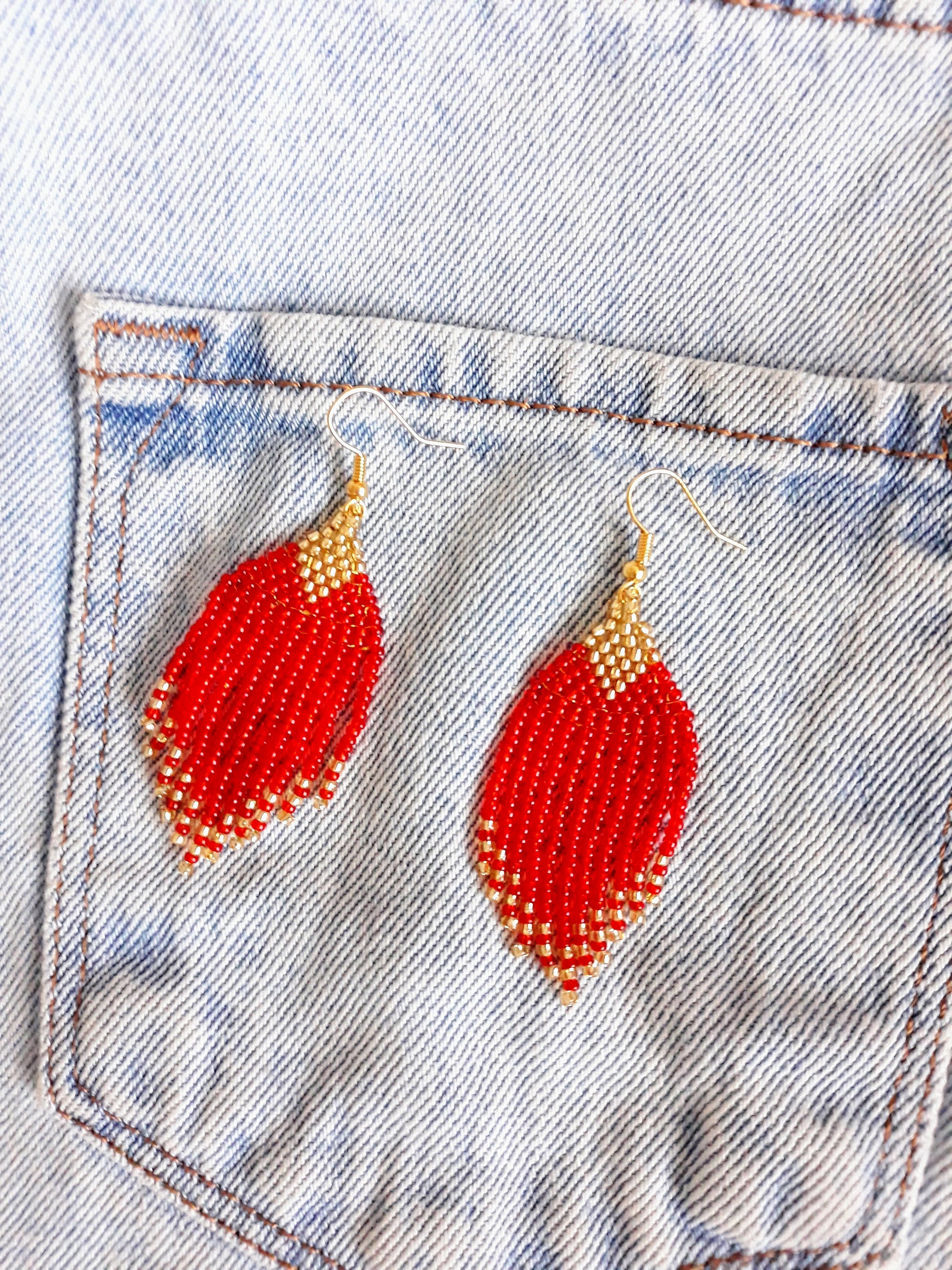 Holiday Sparkle Earrings, Red Gold Color Dangle Earrings, Handmade ...