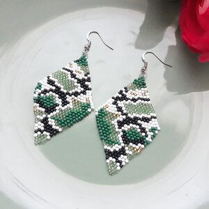 Green Animal Print Earrings, Trendy Snake Skin Earrings, Handmade ...