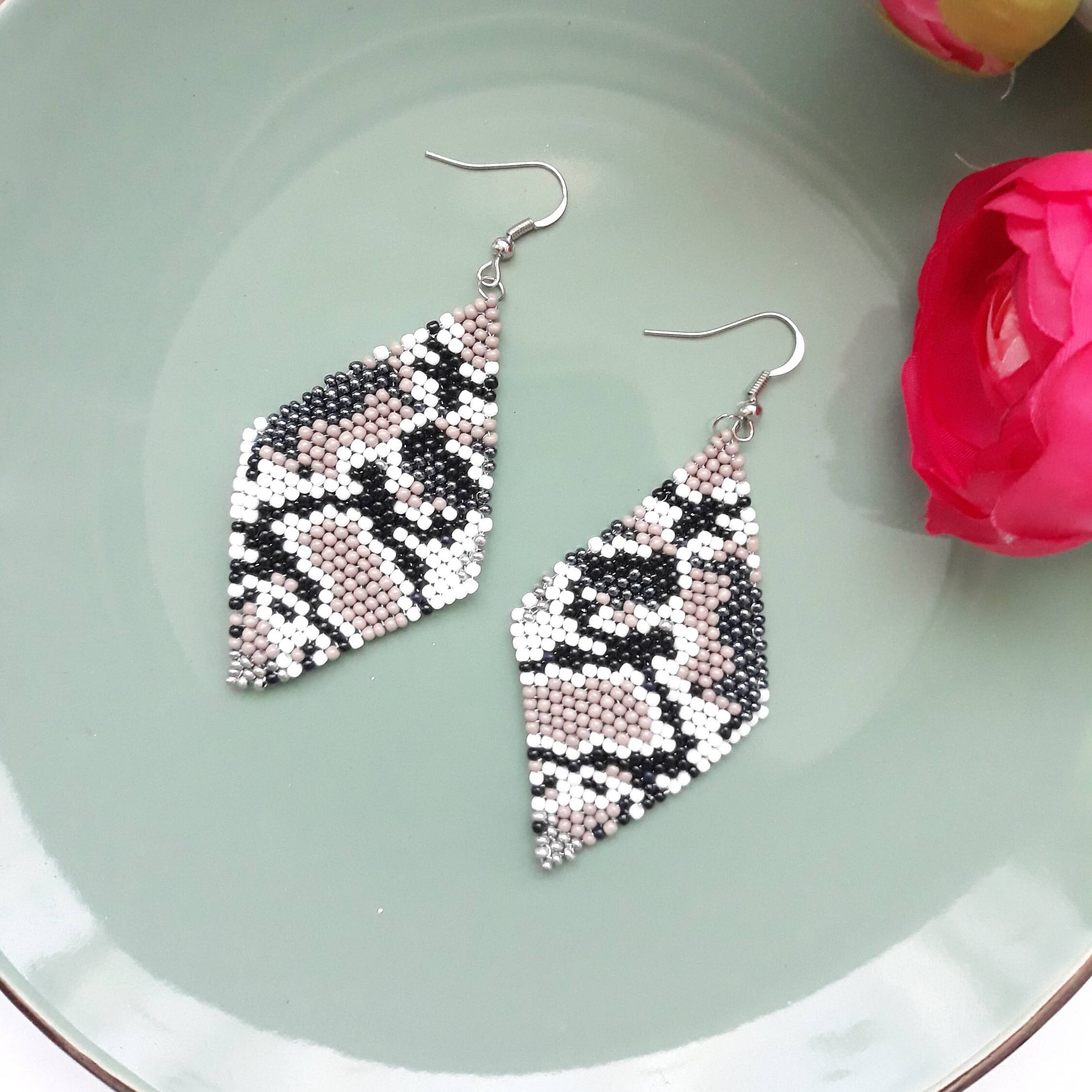 Snakeskin Beaded Earrings,handmade Dangle Earrings,snake Print Earrings ...