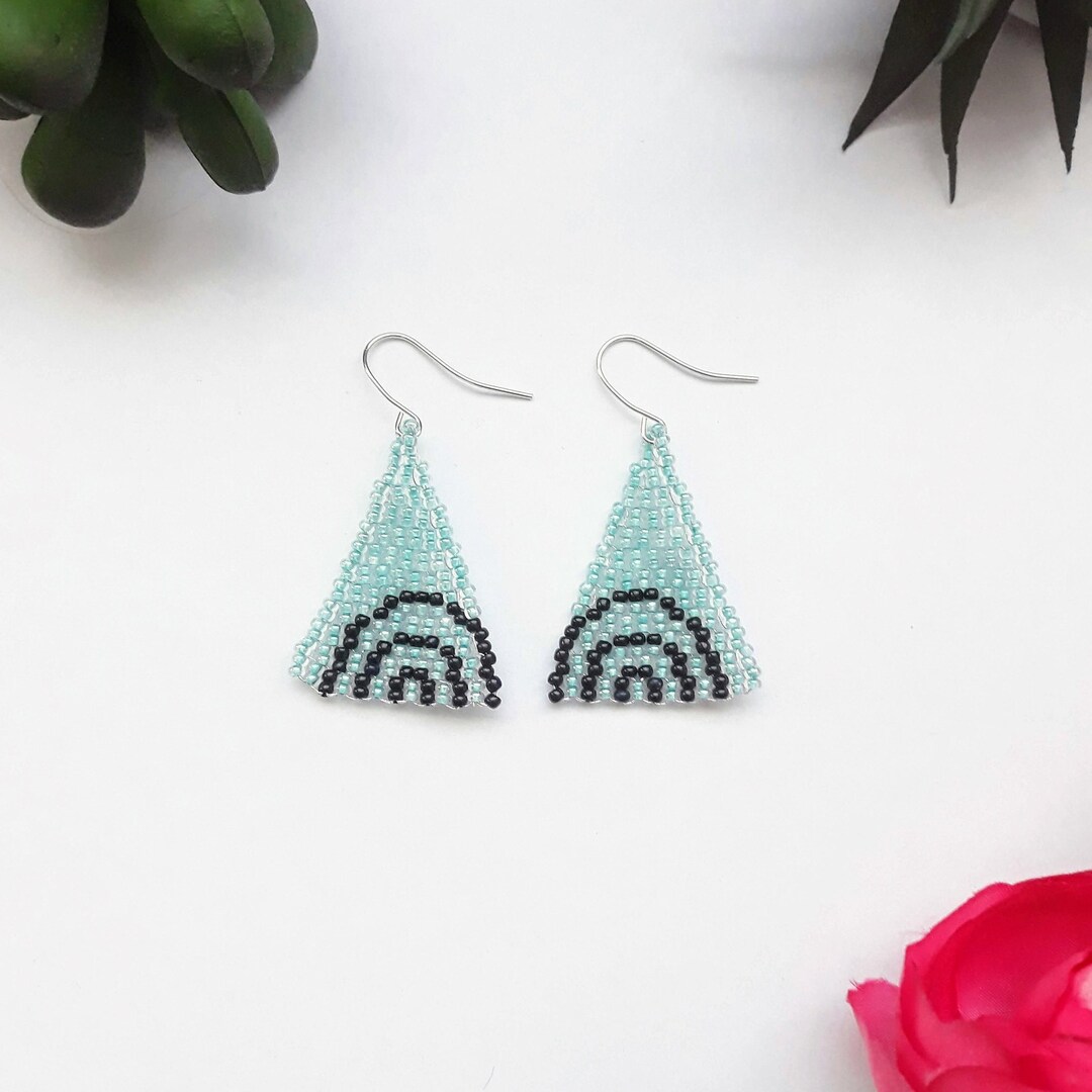 Abstract Triangle Earrings,dangle Earrings in Blue,handmade Beaded ...