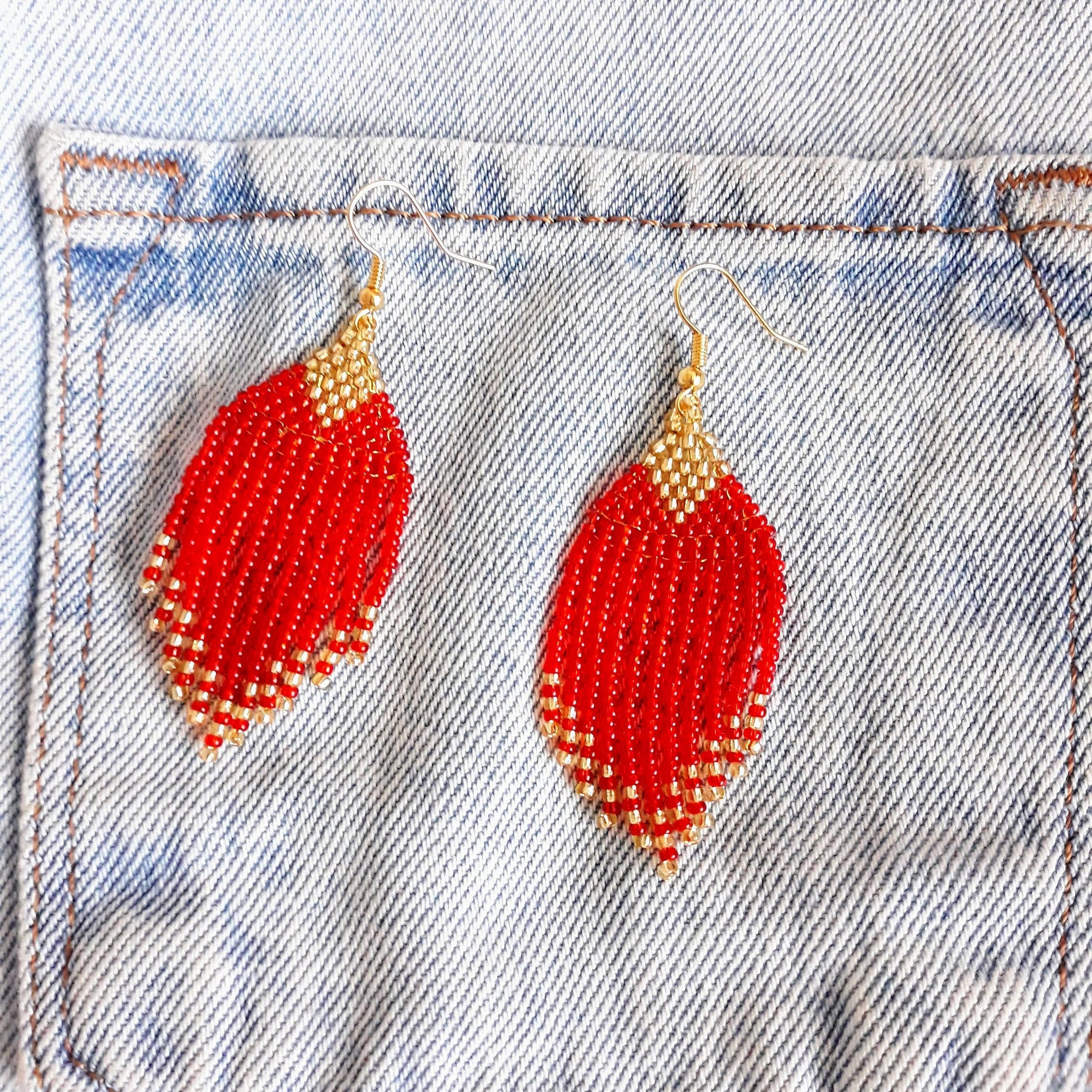 Holiday Sparkle Earrings, Red Gold Color Dangle Earrings, Handmade ...