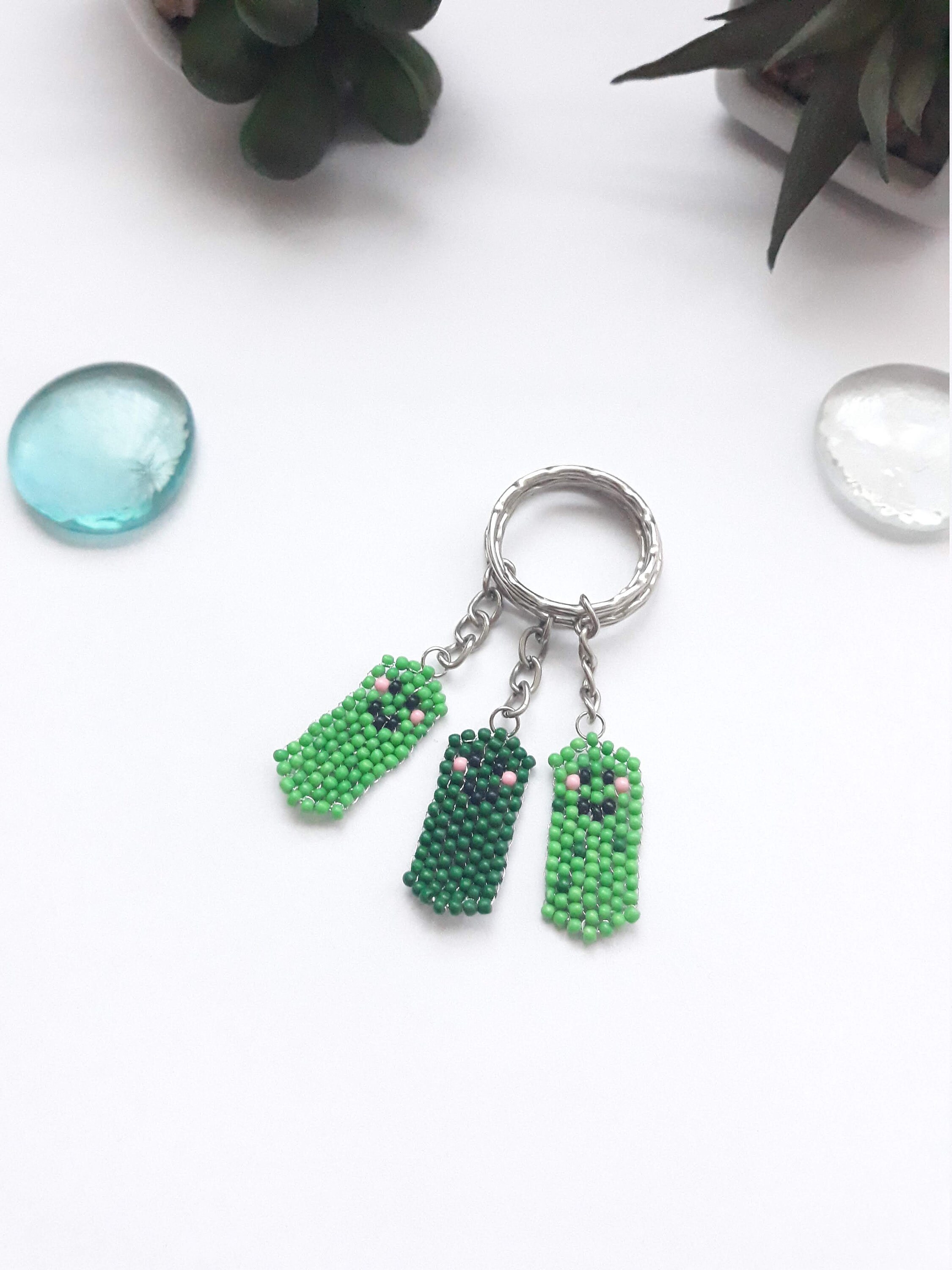 Keychain With Pickles, Pickles With Beads, Jewelry With Food, Keychain ...