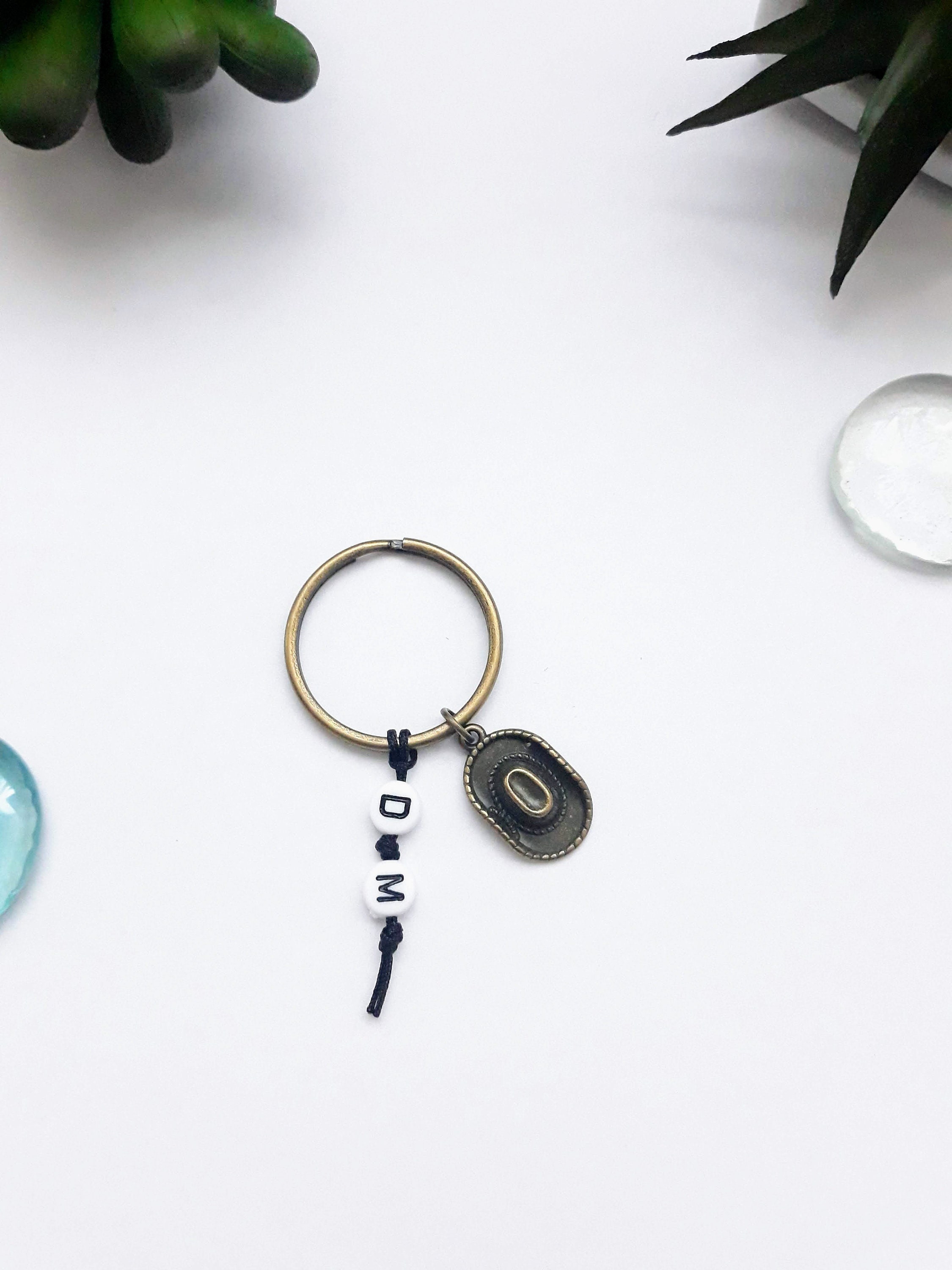 Cowboy Hat Keychain: Personalized Initial Charm, Antique Bronze - Etsy