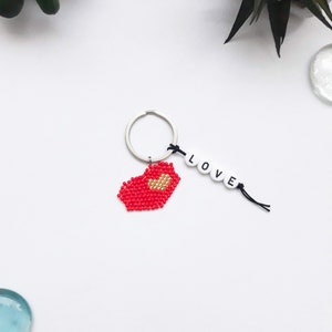Mini Heart Keychain, Heart Charm and LOVE Message, Red Beaded Heart - Etsy