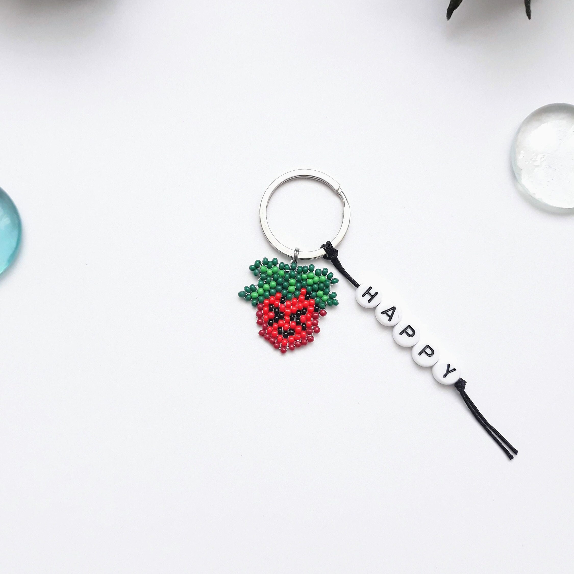 Raspberry Beaded Keychain, Message Accessory, Happy Raspberry, Fun Gift ...