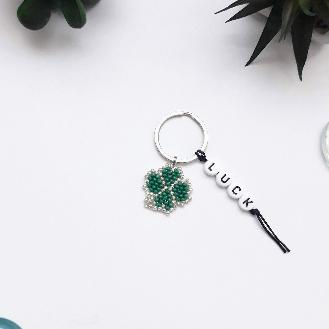 Handmade Beaded Four Leaf Clover Keychain: Lucky Charm - Etsy