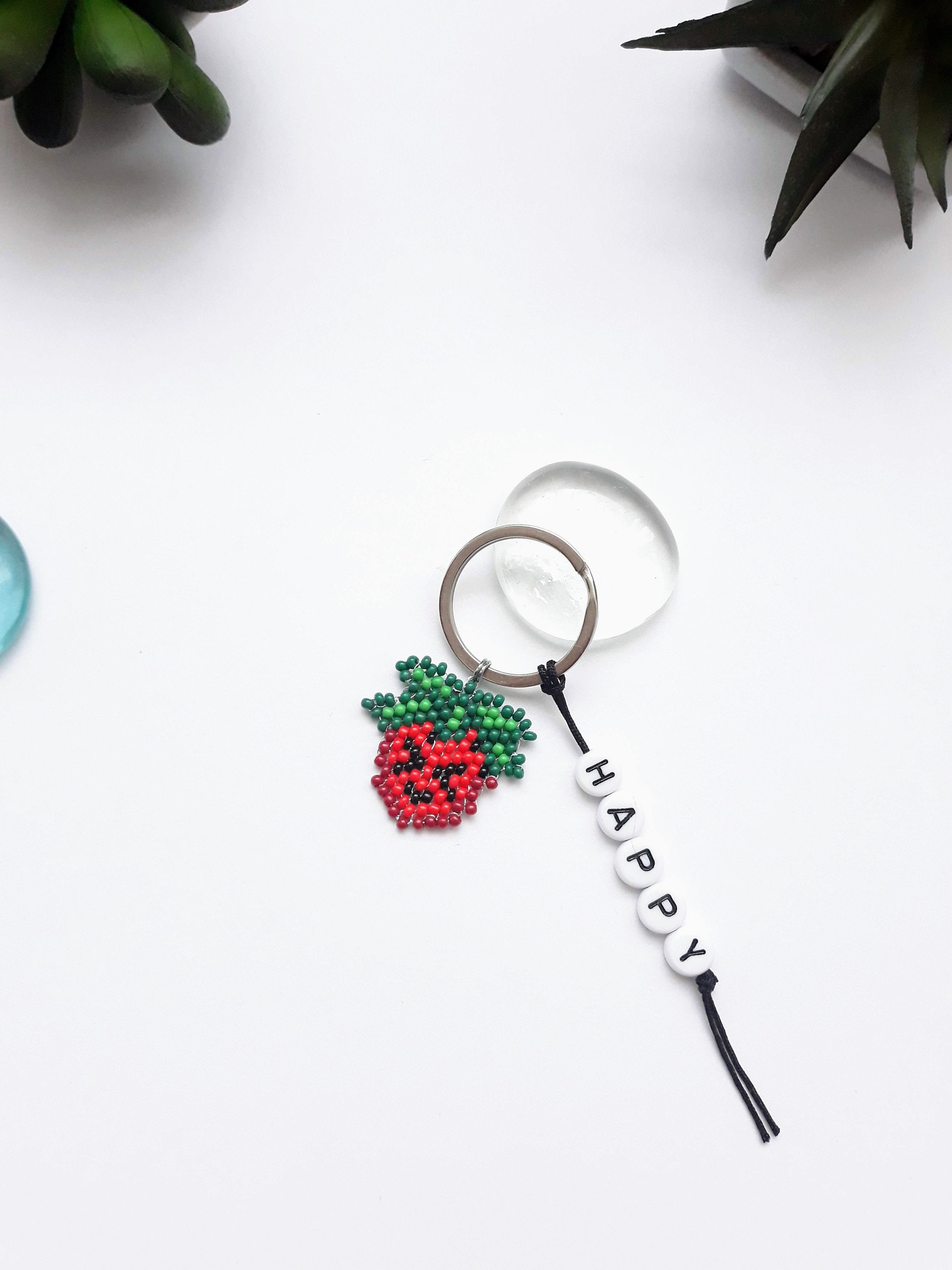 Raspberry Beaded Keychain, Message Accessory, Happy Raspberry, Fun Gift ...