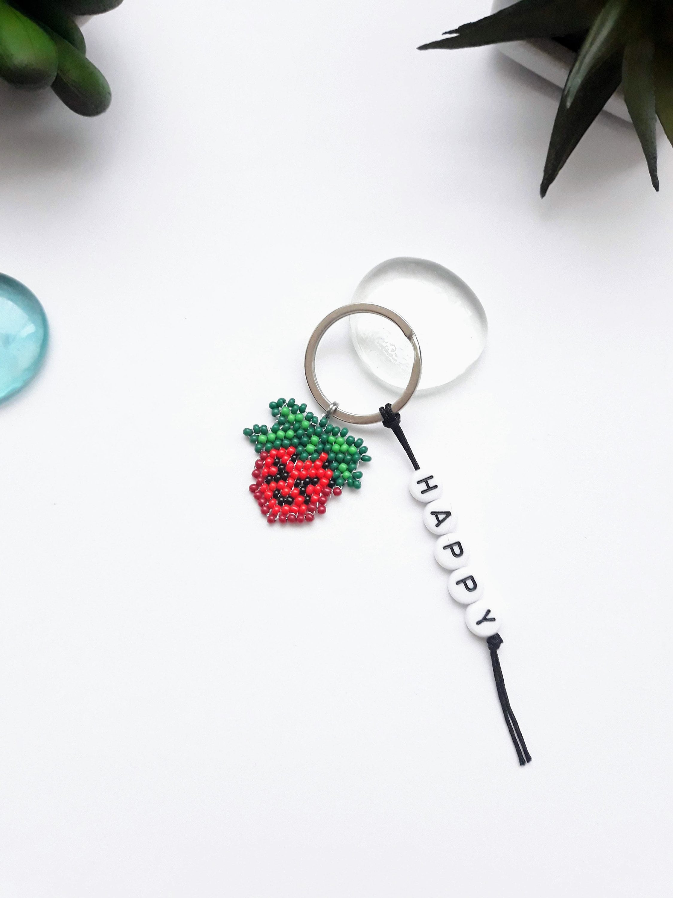 Raspberry Beaded Keychain, Message Accessory, Happy Raspberry, Fun Gift ...