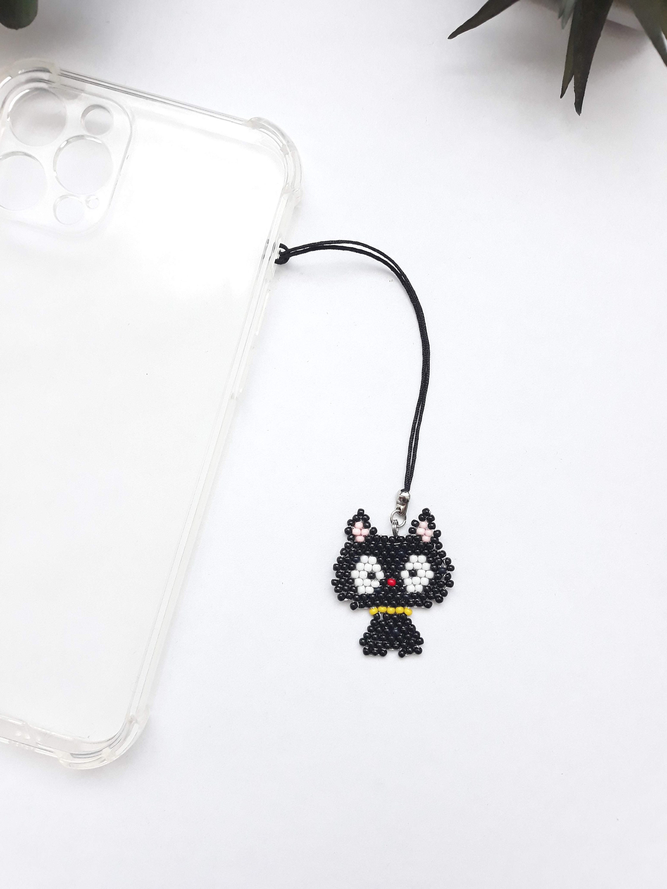 Black Cat Keychain,beaded Kitten Accessory,black Cat Charm,phone Charm ...