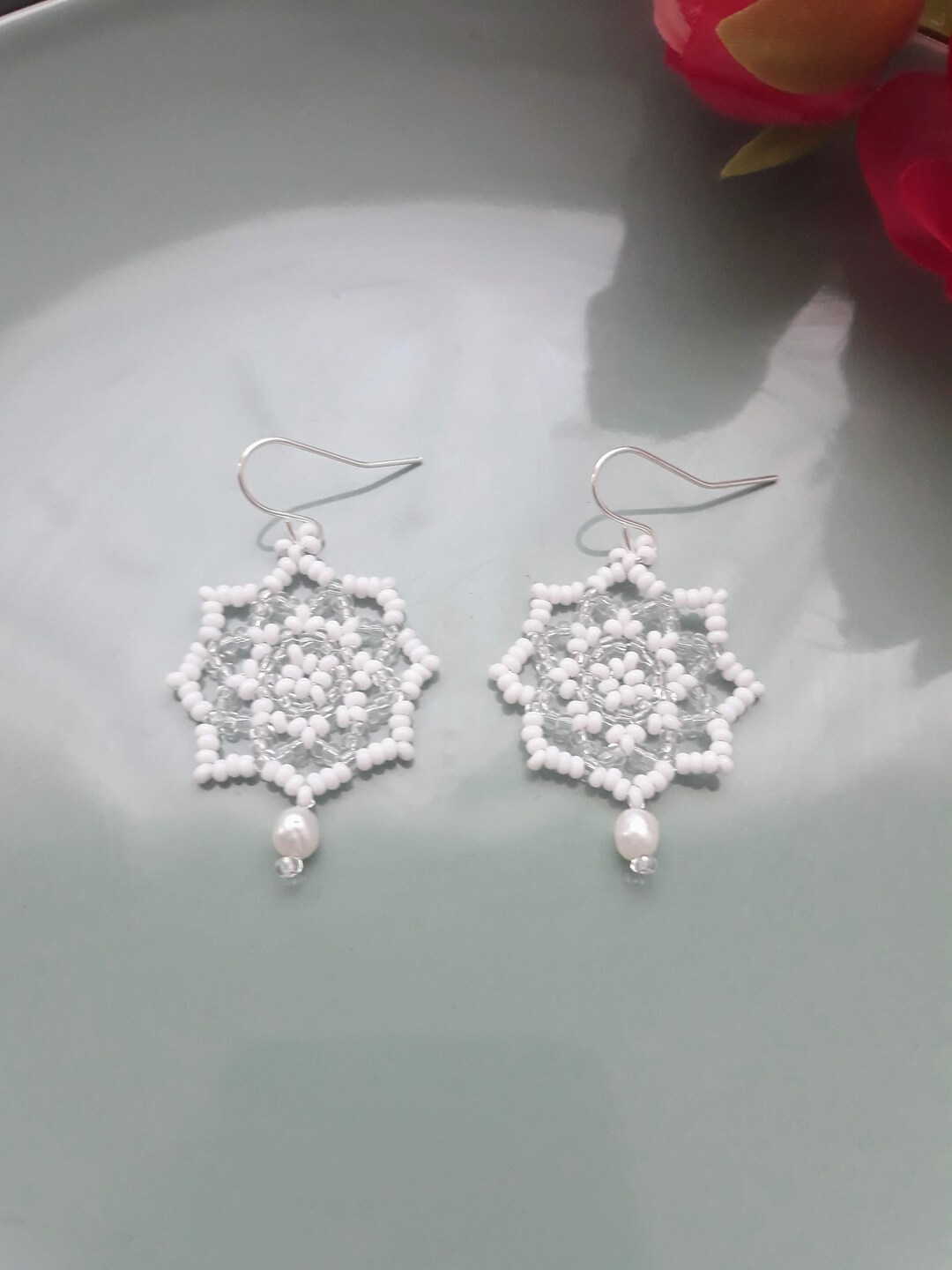 Elegant Pearl Beaded Earrings: Handmade Bridal Jewelry - Etsy