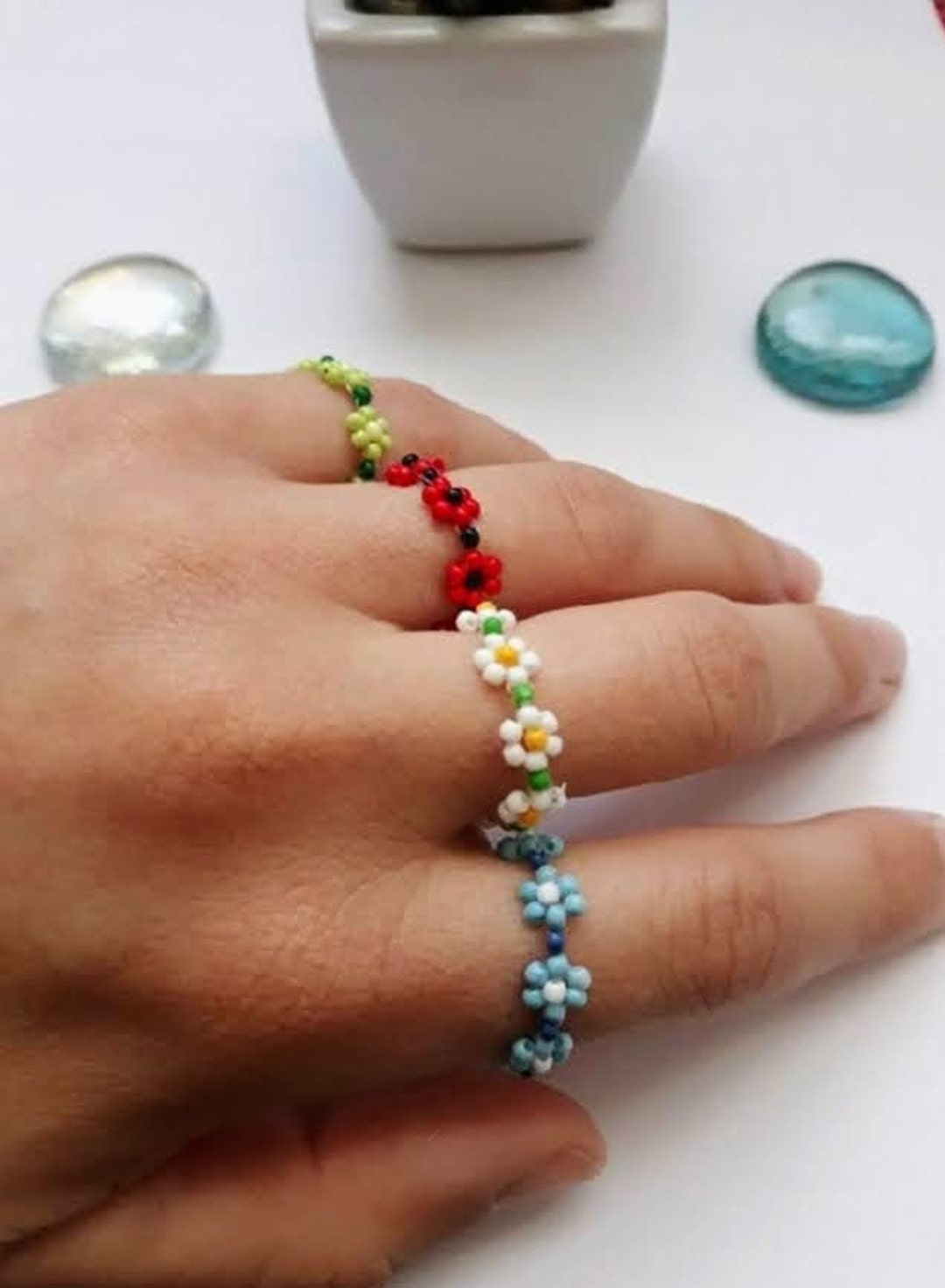 Beautiful,colorful,cute,stackable Rings,beaded Flower Personalized ...