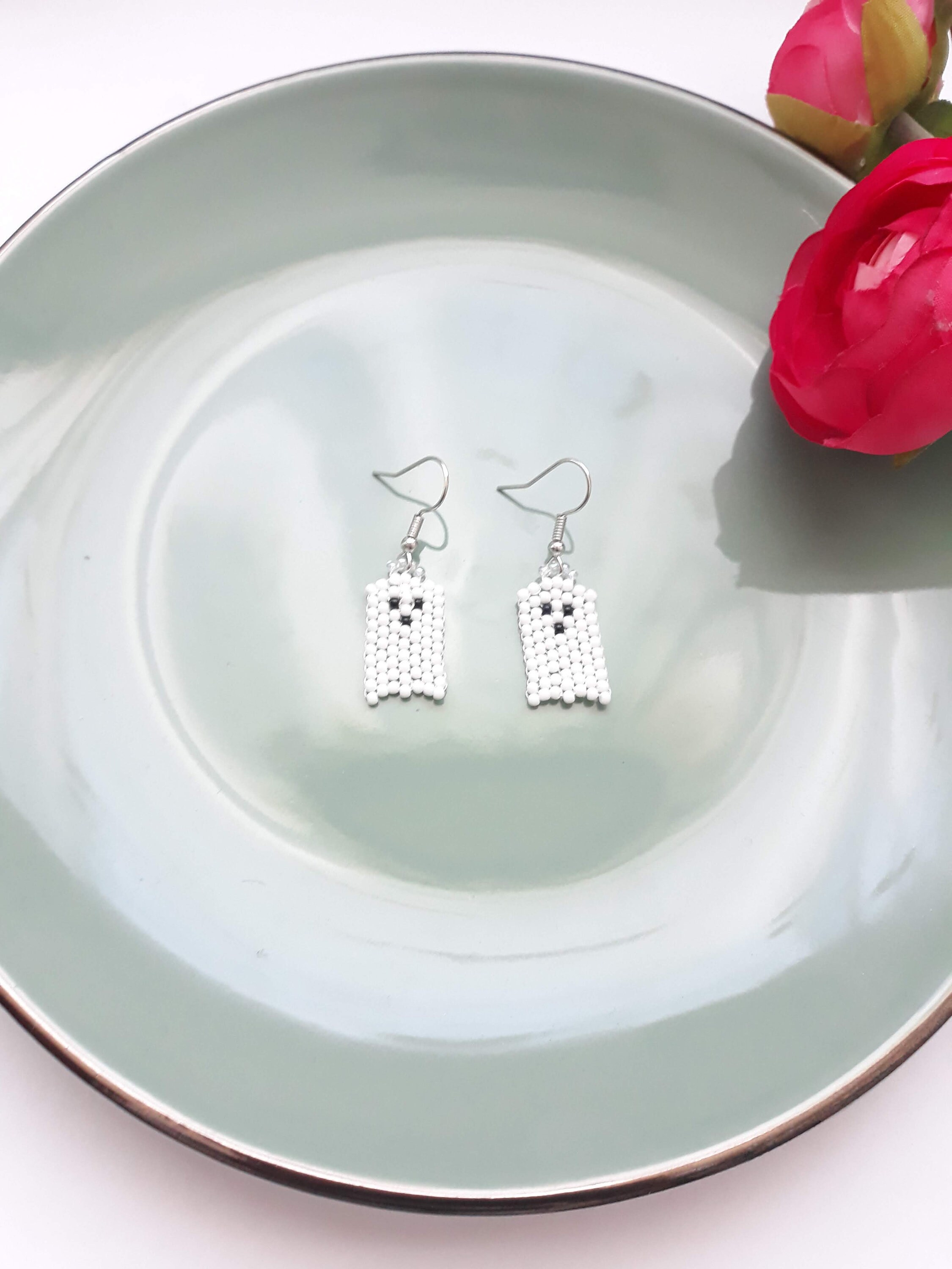Beaded Ghost Earrings,halloween Ghost Earrings,handmade Spectacular ...