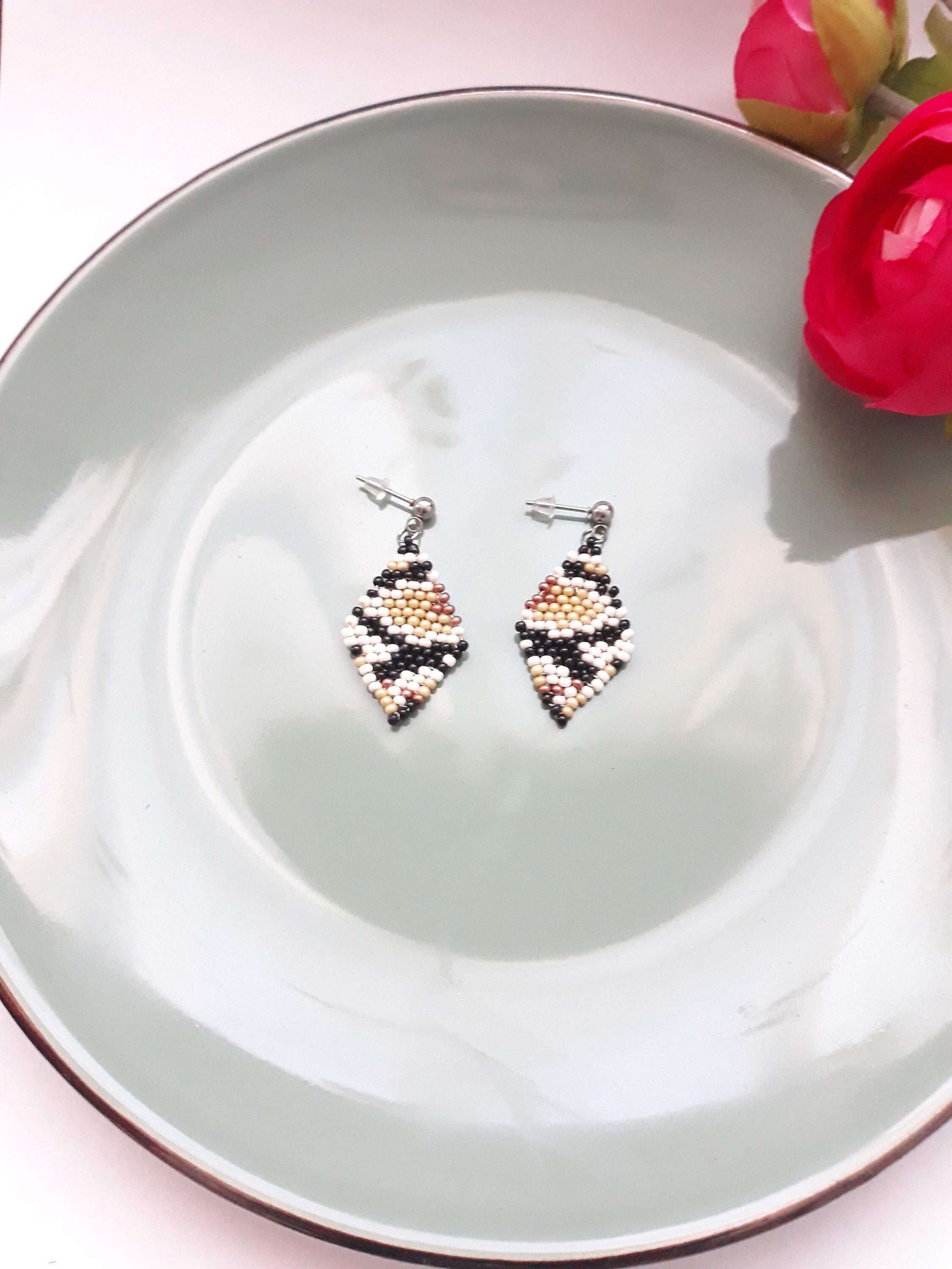 Snakeskin Earrings,handmade Beaded Earrings,snake Print Dangle Earrings ...