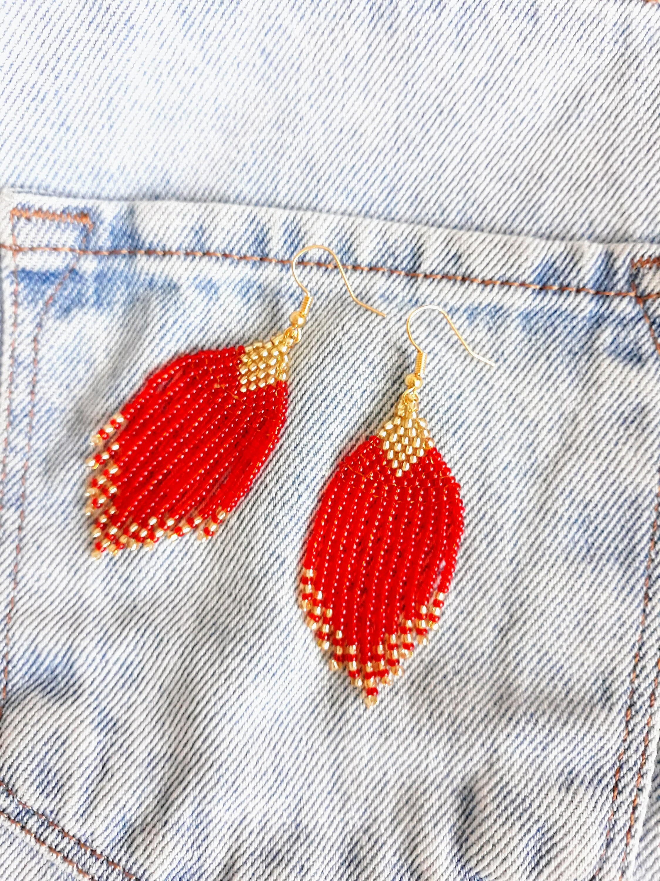 Holiday Sparkle Earrings, Red Gold Color Dangle Earrings, Handmade ...