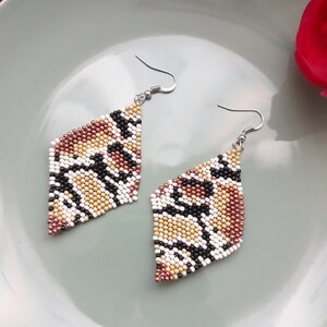 Snakeskin Earrings,handmade Beaded Earrings,snake Print Dangle Earrings ...