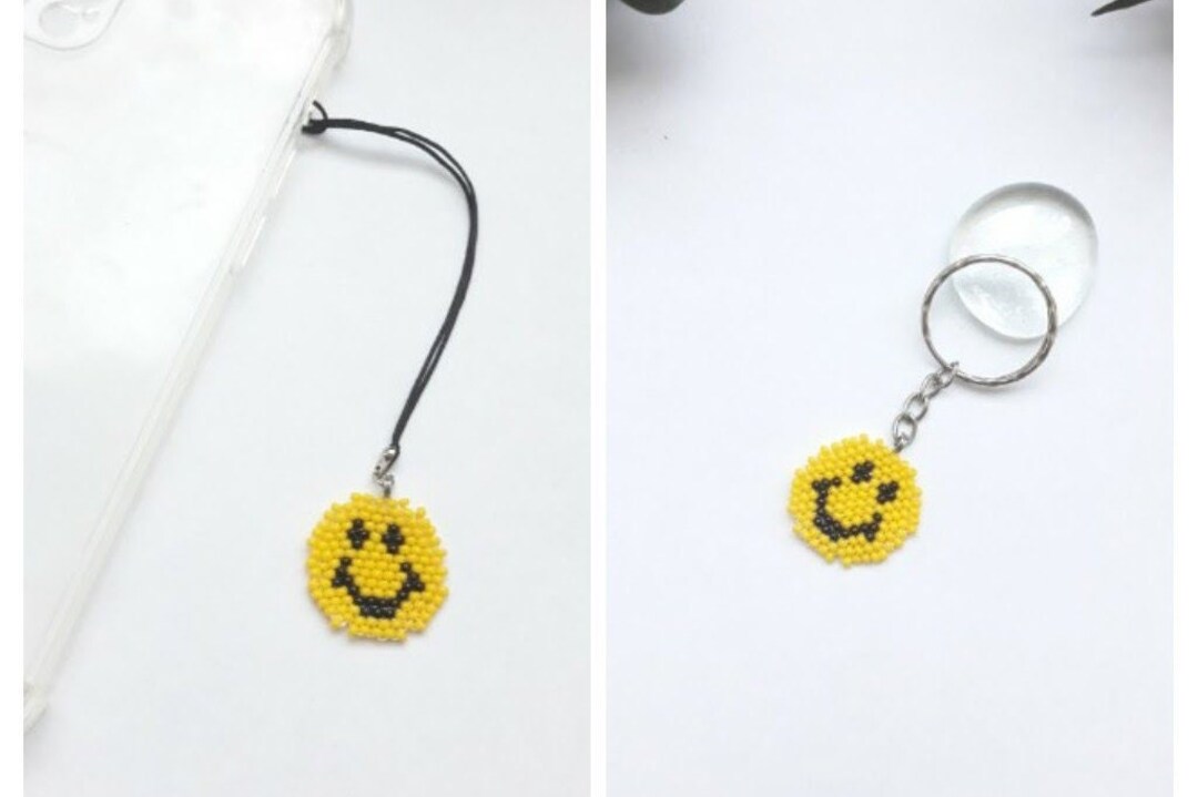Emoji Keychain,smile Emoticon Accessory,bead Seed Phone Charm,smiling ...