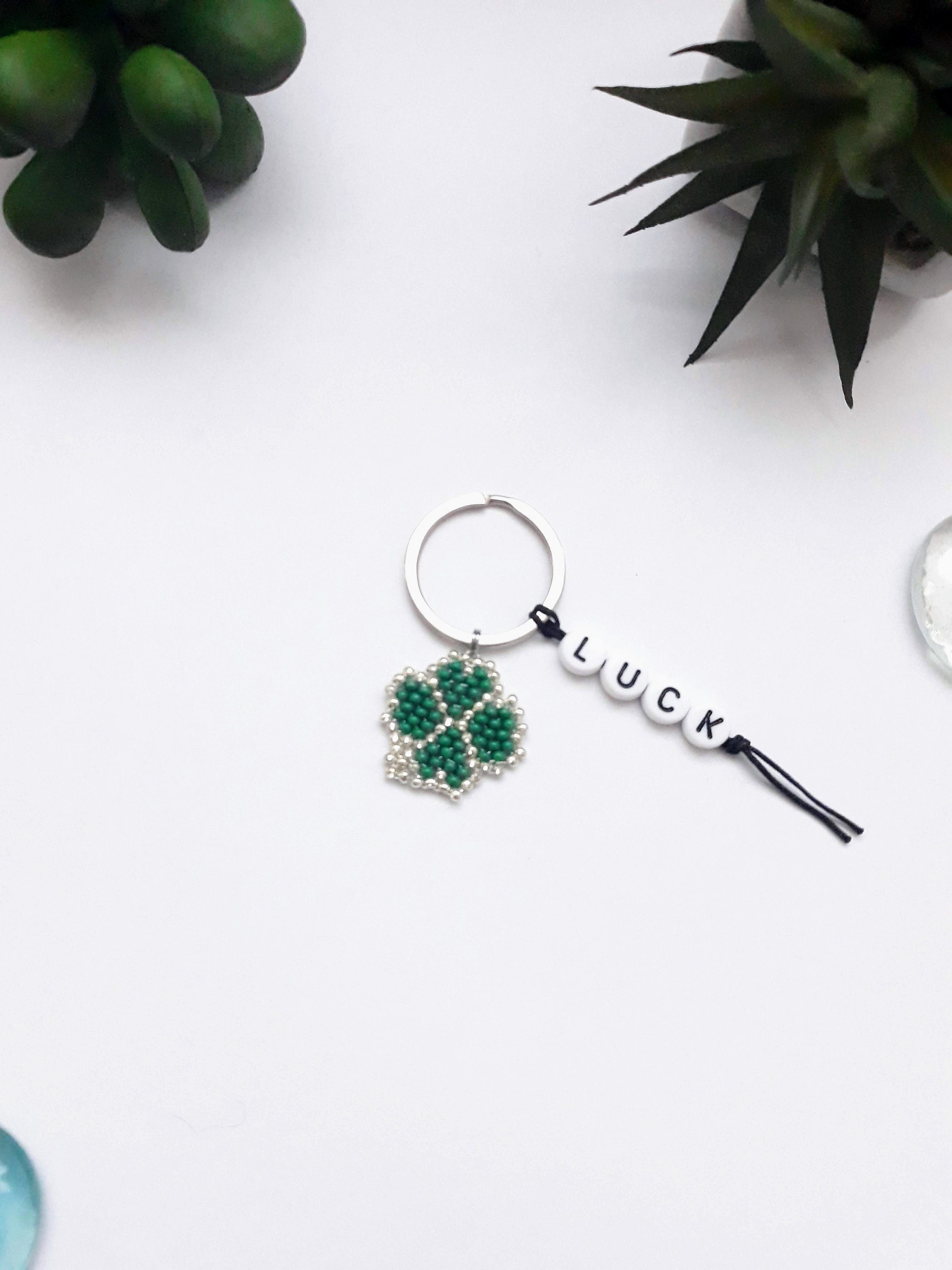 Lucky Keychain,four Leaf Clover Lucky Charm,luck Key Chain,beaded ...