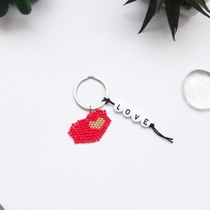 Mini Heart Keychain, Heart Charm and LOVE Message, Red Beaded Heart - Etsy
