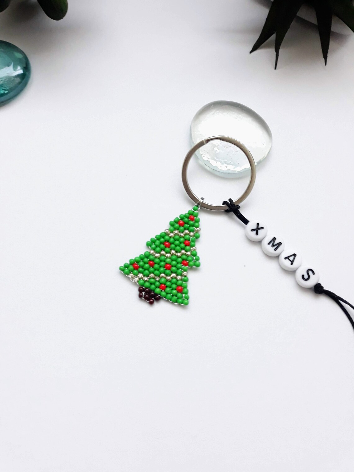 Handmade Christmas Tree Beaded Keychain: Holiday Bag Charm - Etsy