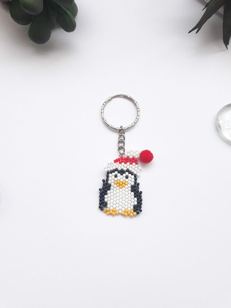 Handmade Christmas Penguin Keychain, Beaded Holiday Gift - Etsy
