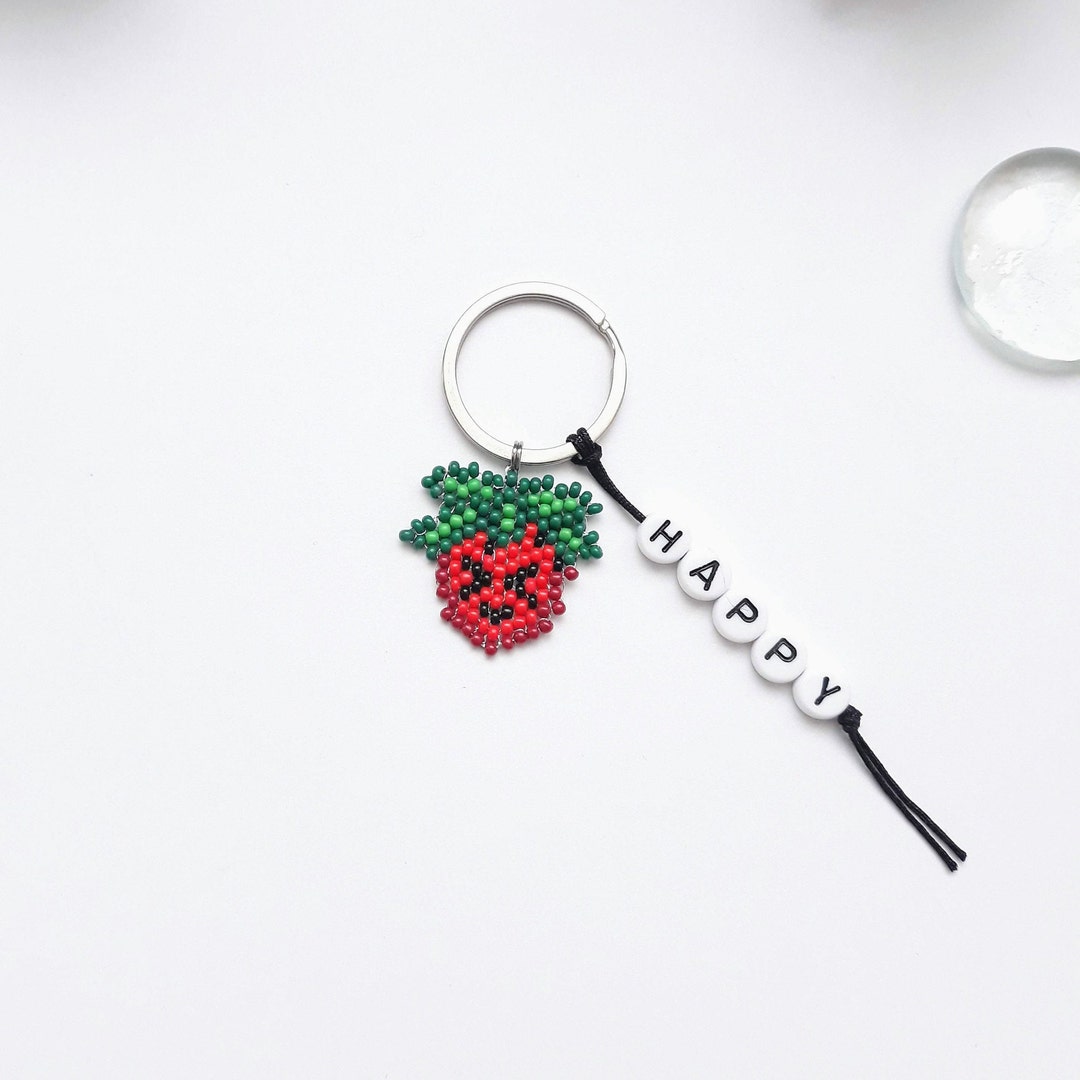 Raspberry Beaded Keychain, Message Accessory, Happy Raspberry, Fun Gift ...
