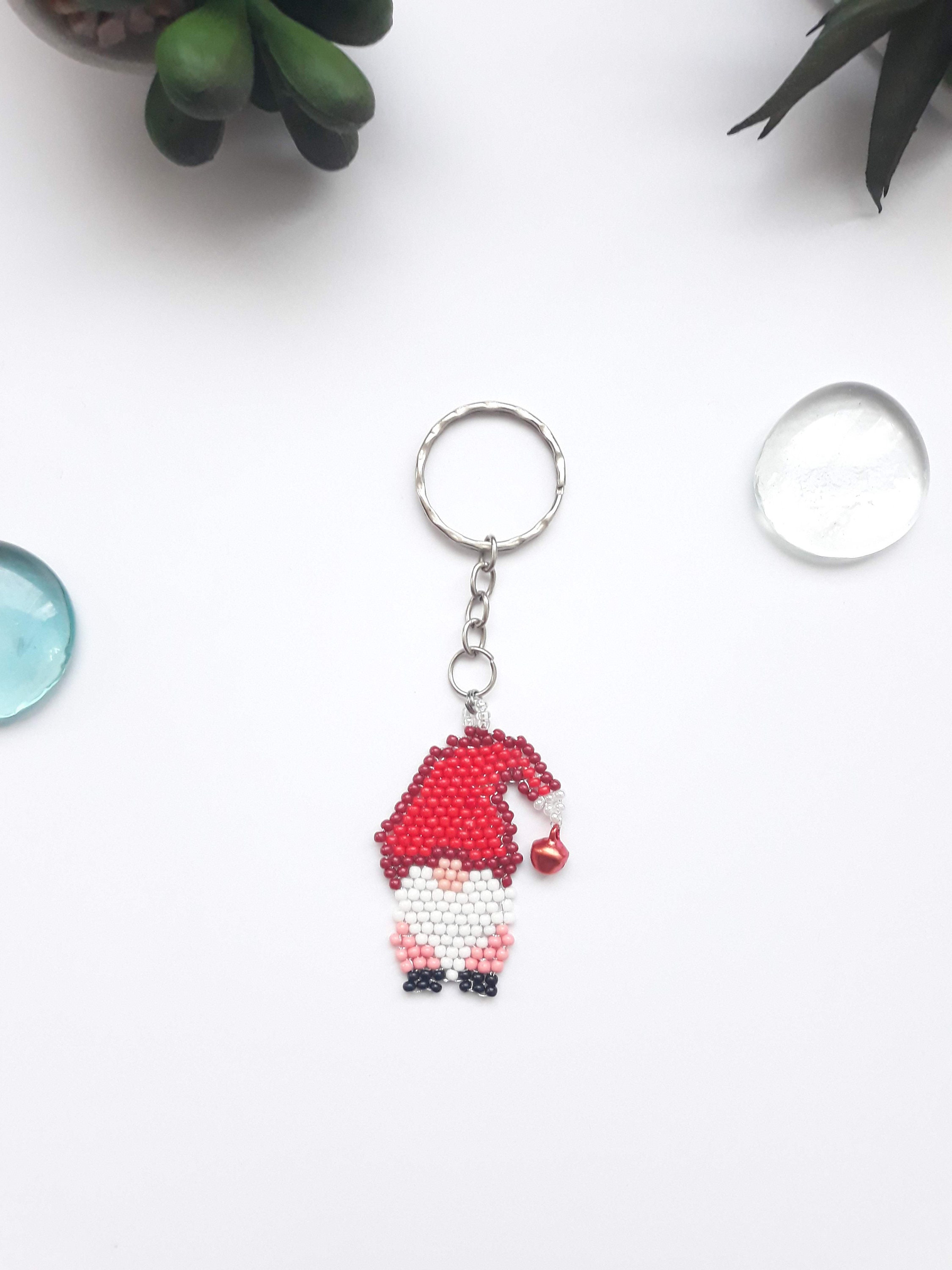 Handmade Beaded Santa Claus Keychain: Christmas Gnome With Bell - Etsy