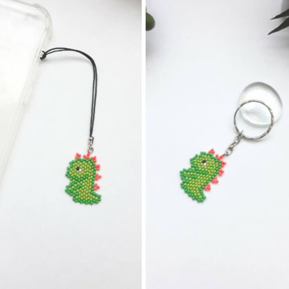 Dinosaur Keychain,dinosaur Phone Accessory,beaded Dino,charm for Bag or ...