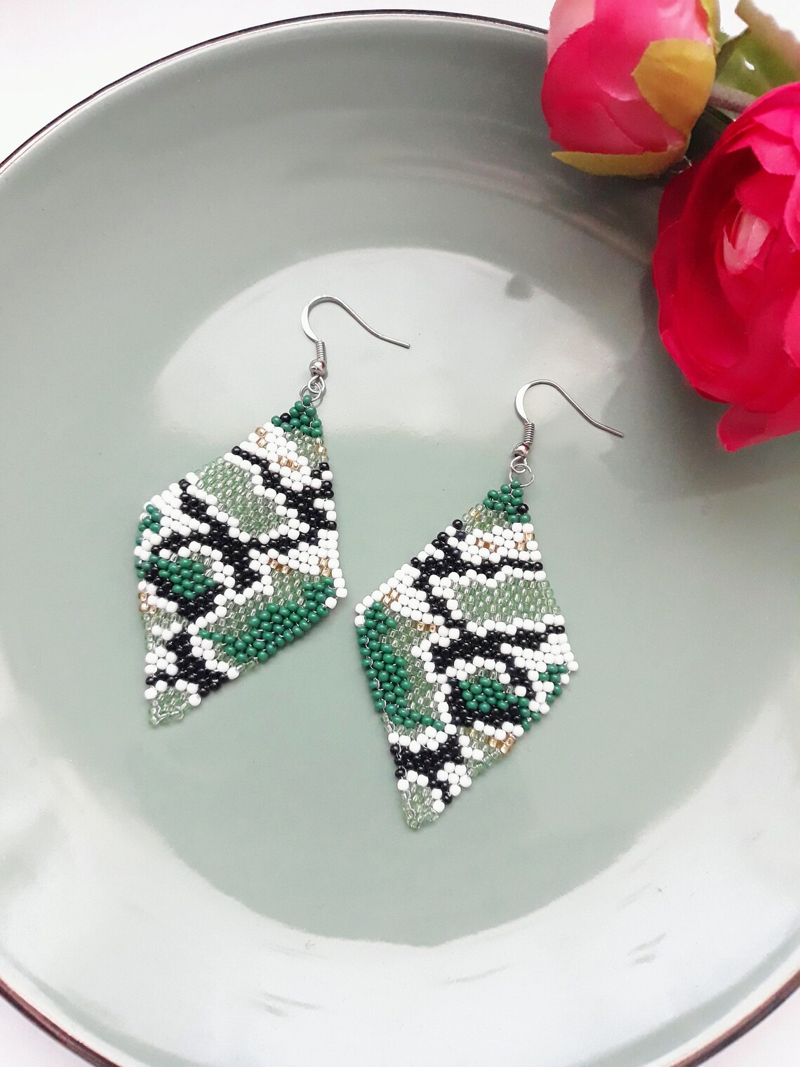 Green Animal Print Earrings, Trendy Snake Skin Earrings, Handmade ...