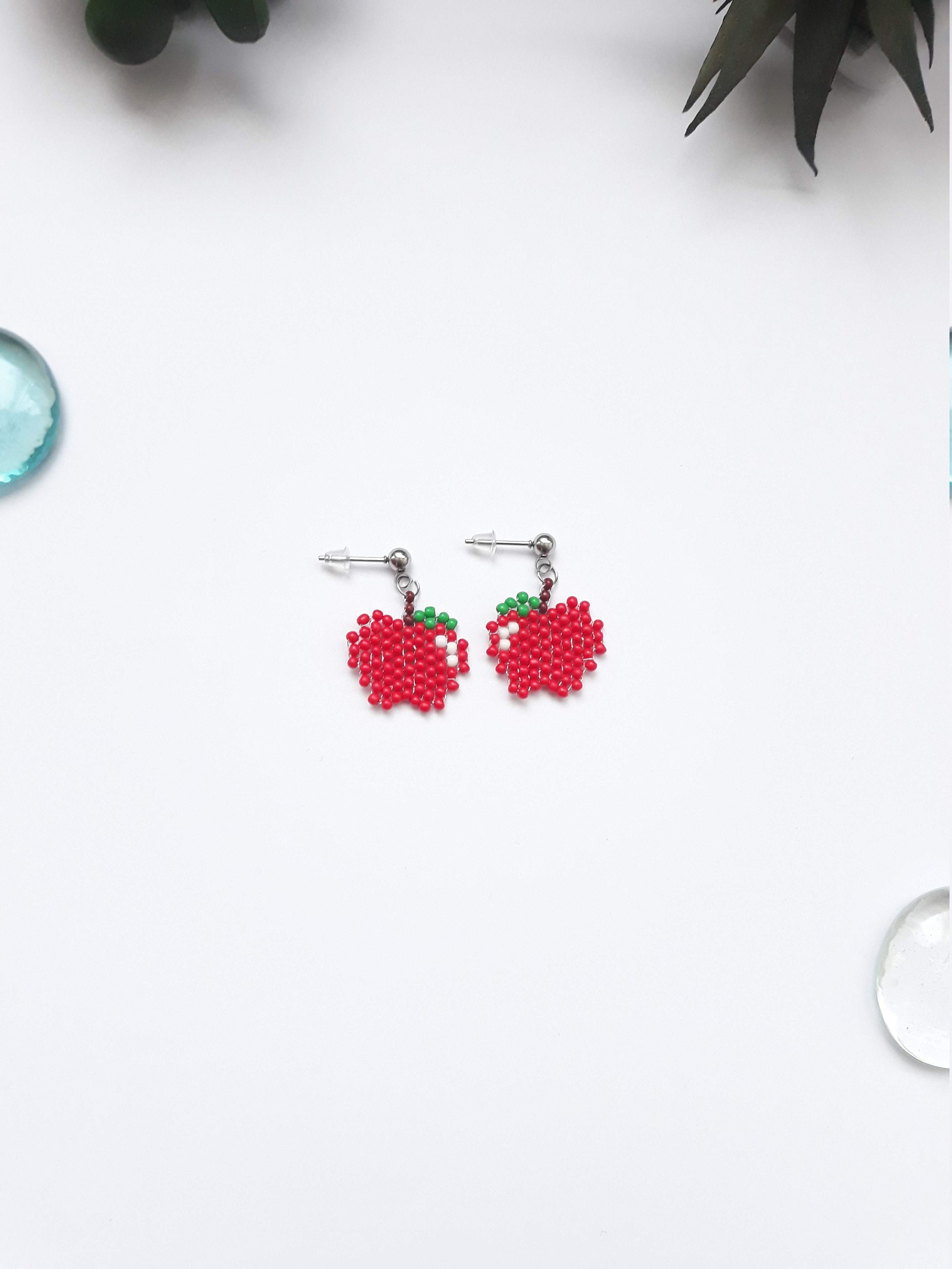 Jewelry With Handmade Red Apples, Necklace and Earrings Set With Apples ...