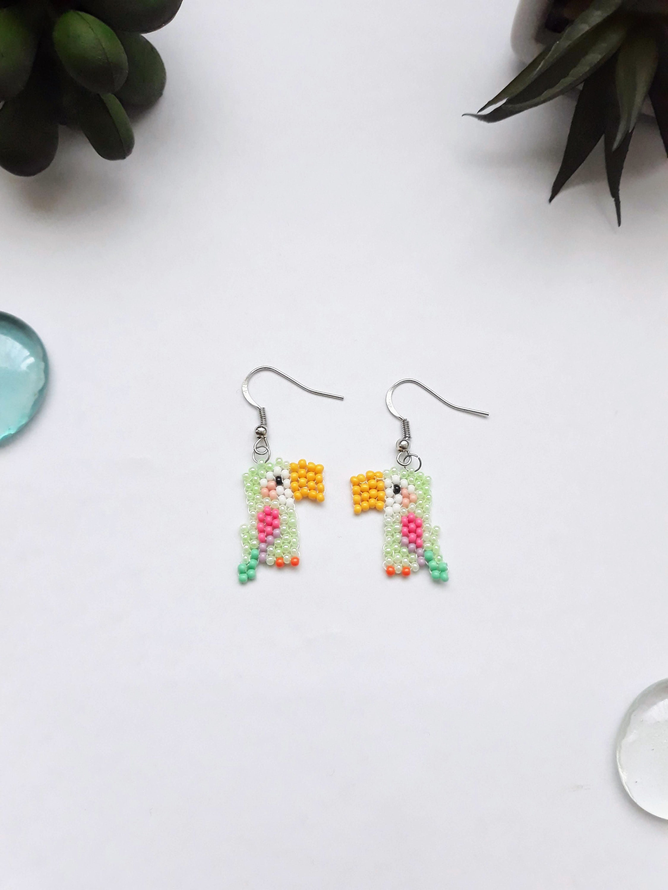 Fun Parrot Earrings,beaded Parrot Earrings,tropical Bird Jewelry ...