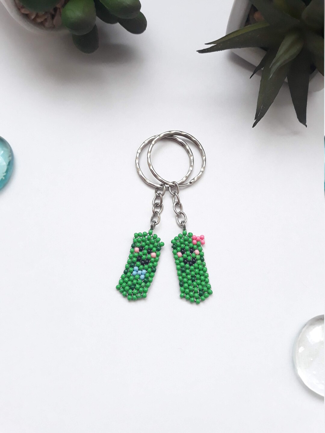 Beaded Pickle Keychain Set: Kawaii Couple Gift - Etsy