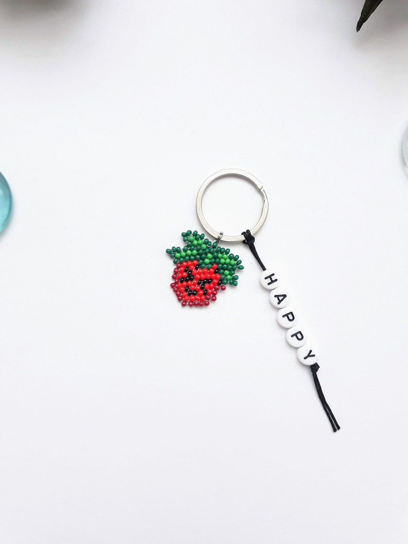 Raspberry Beaded Keychain, Message Accessory, Happy Raspberry, Fun Gift ...