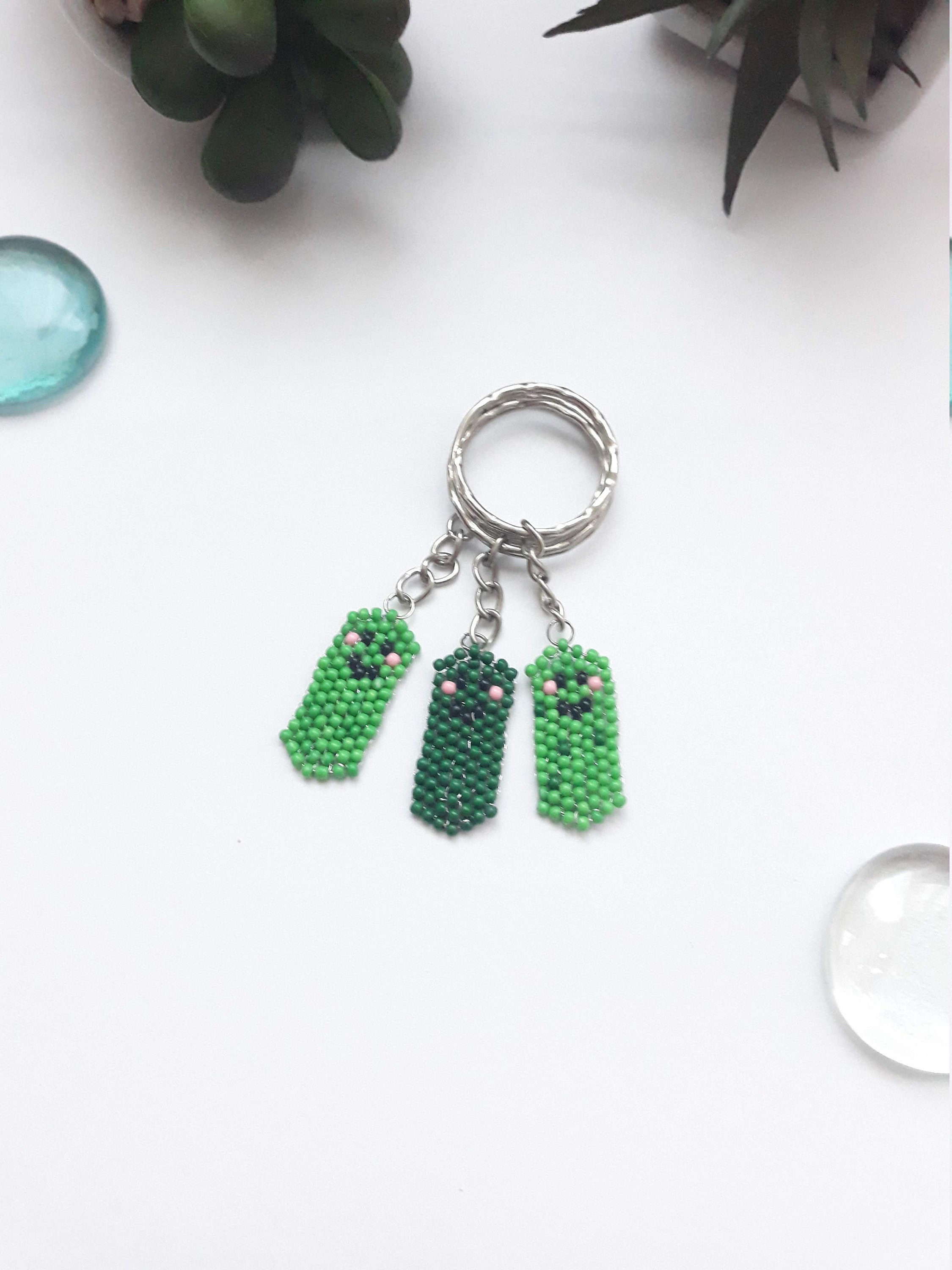 Keychain With Pickles, Pickles With Beads, Jewelry With Food, Keychain ...