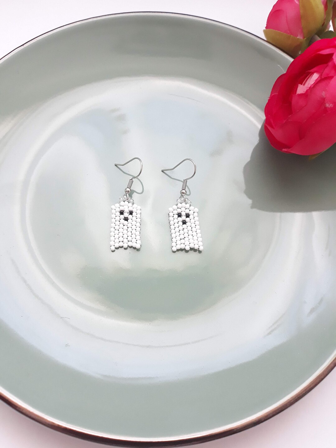 Beaded Ghost Earrings,halloween Ghost Earrings,handmade Spectacular ...