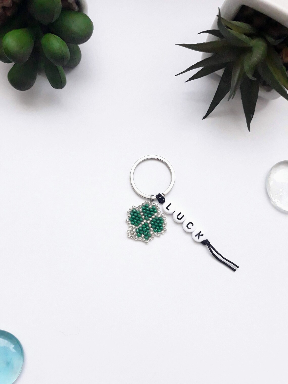 Lucky Keychain,four Leaf Clover Lucky Charm,luck Key Chain,beaded ...