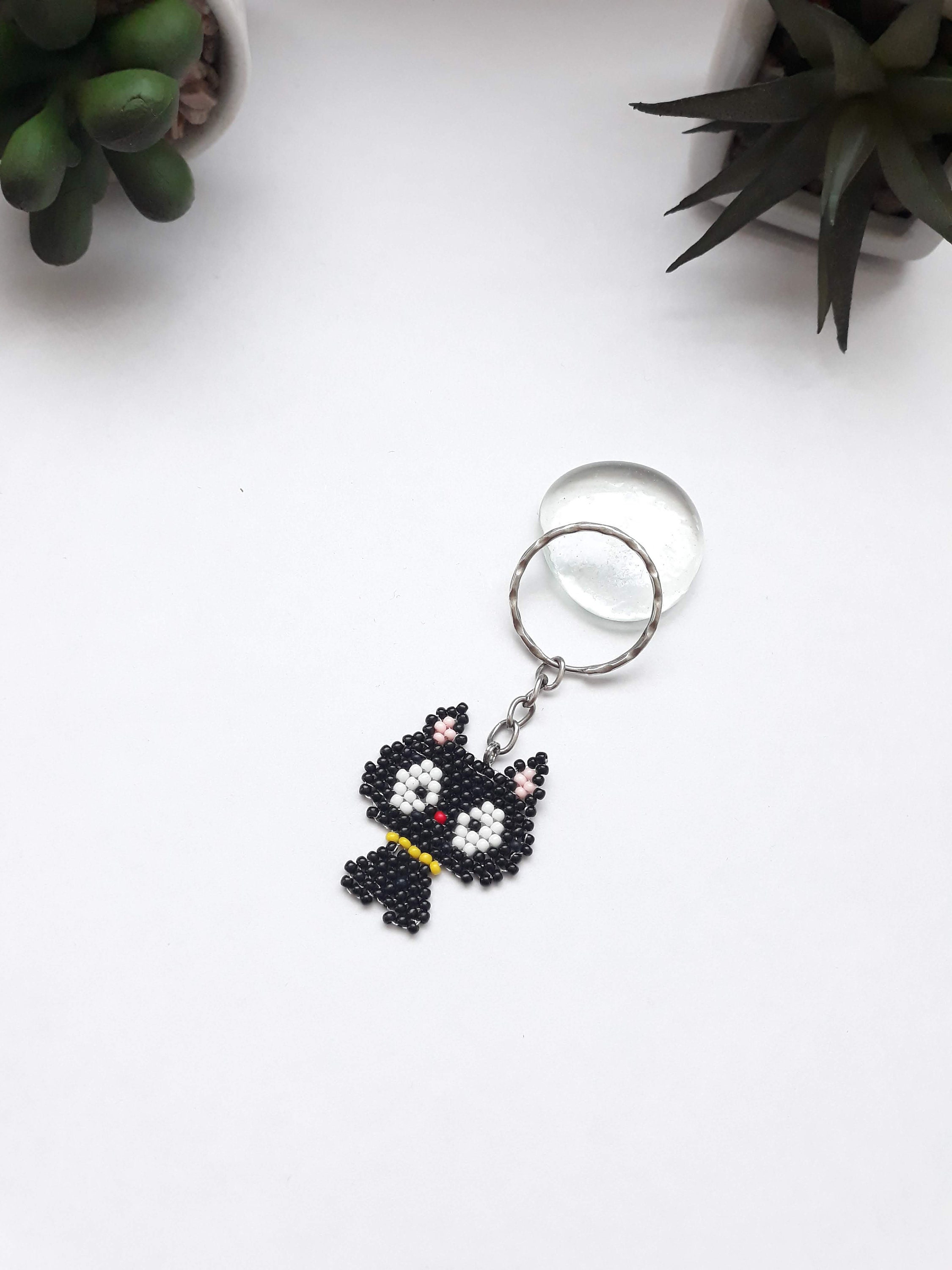 Black Cat Keychain,beaded Kitten Accessory,black Cat Charm,phone Charm ...