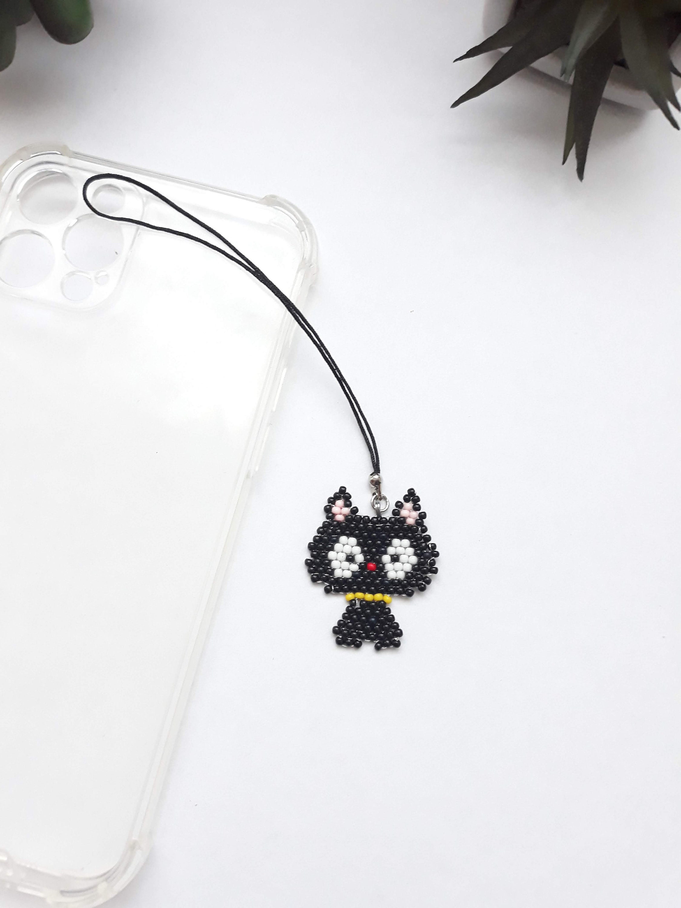 Black Cat Keychain,beaded Kitten Accessory,black Cat Charm,phone Charm ...