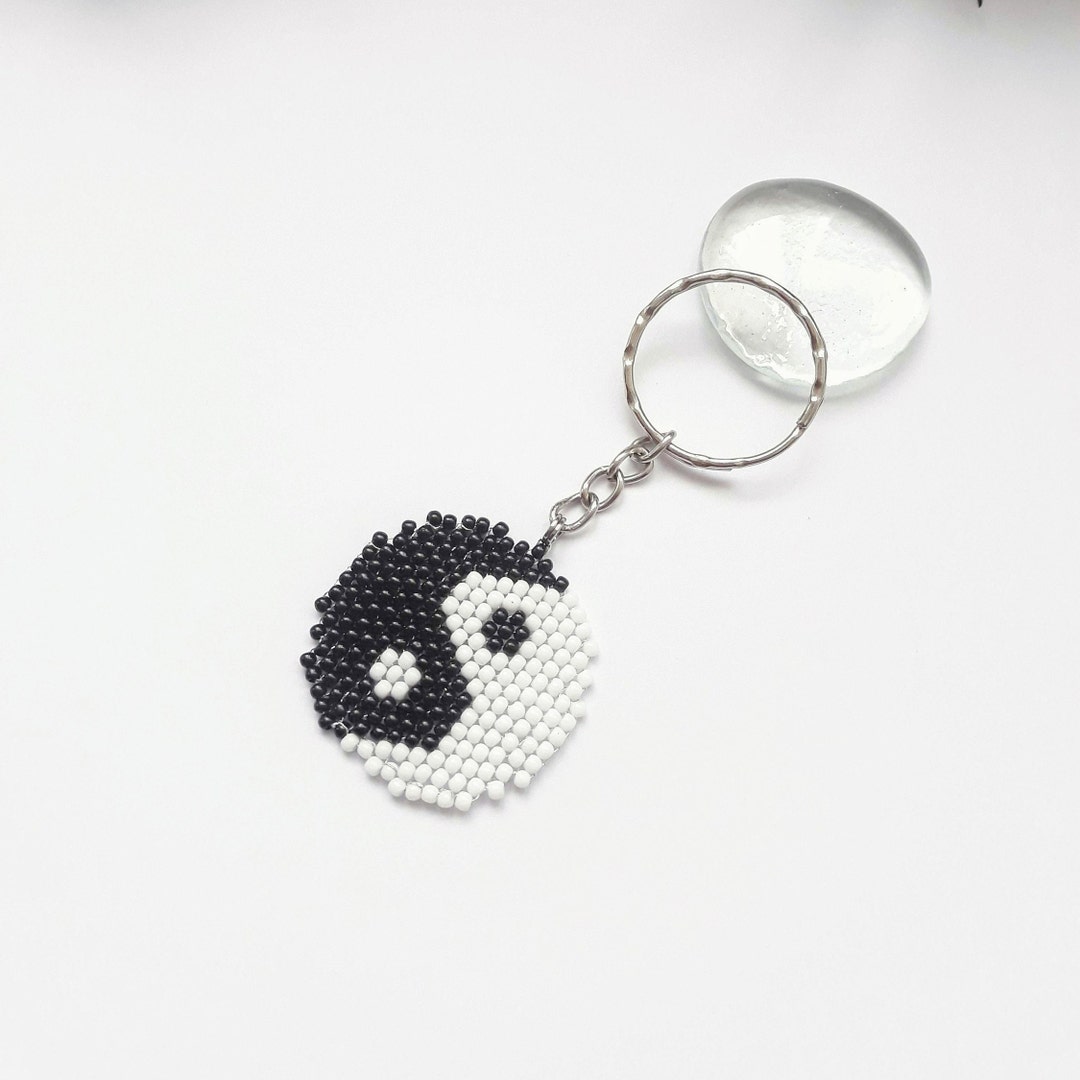 Yin Yang Beaded Keychain: Handmade Glass Bead Yoga Gift - Etsy
