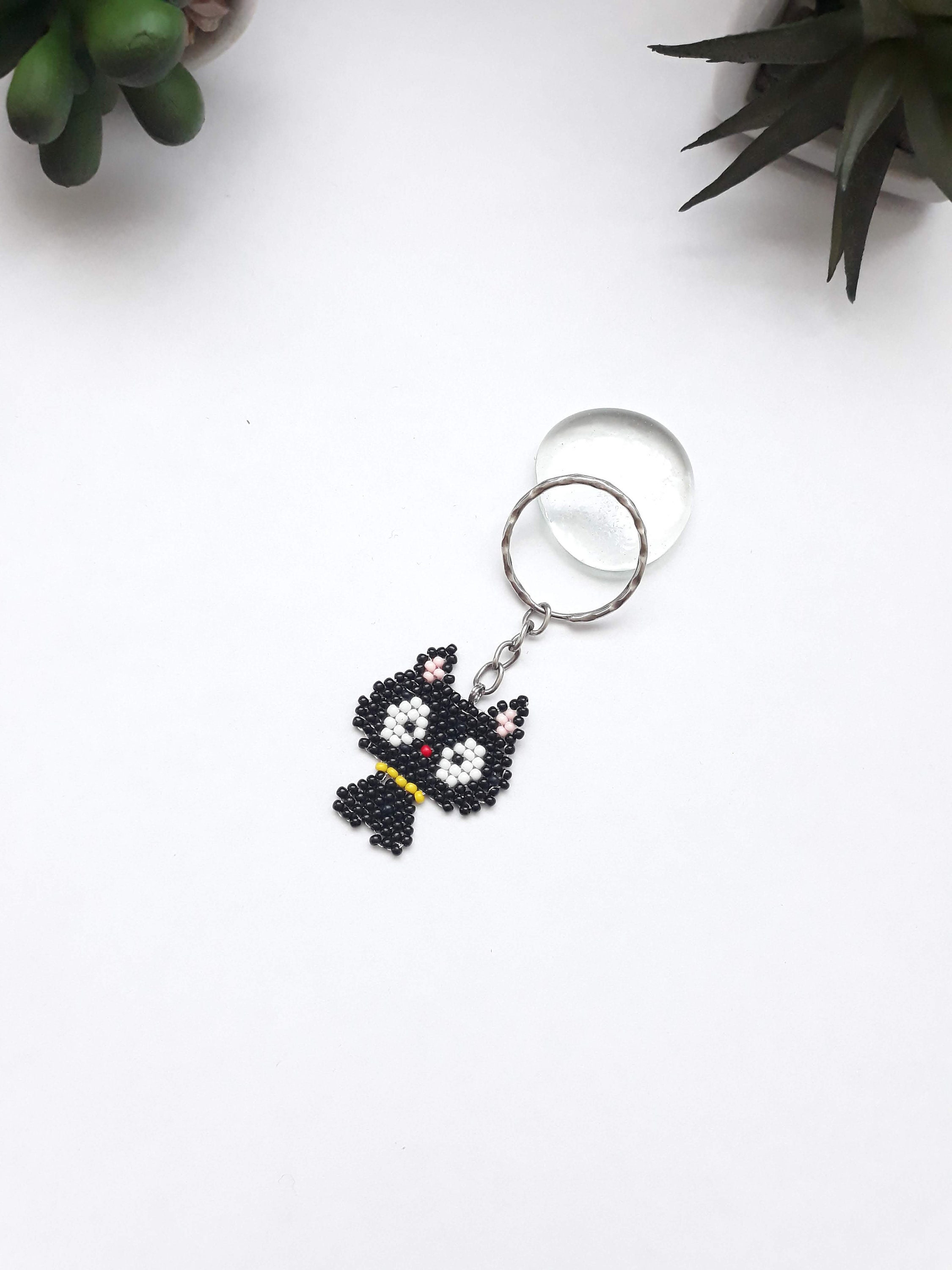 Black Cat Keychain,beaded Kitten Accessory,black Cat Charm,phone Charm ...