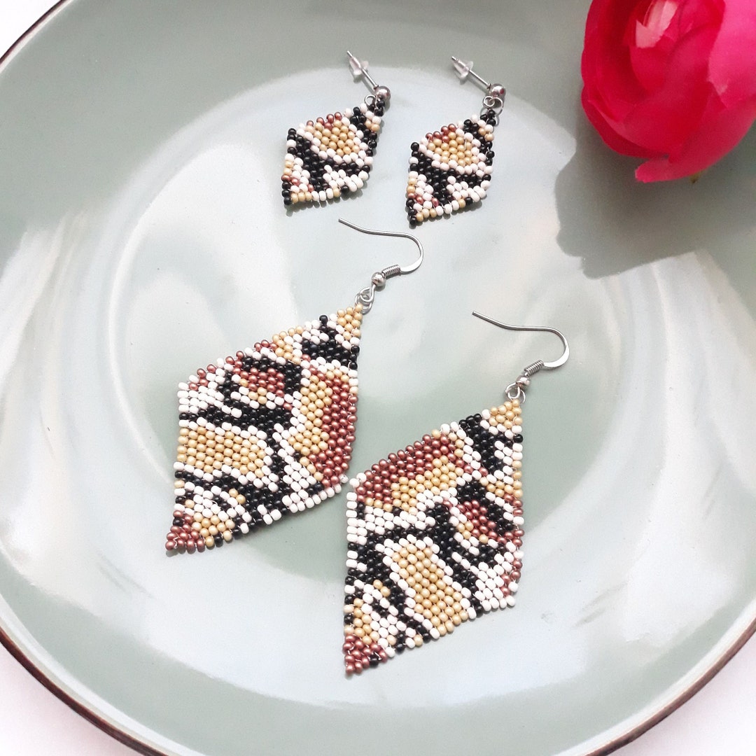 Snakeskin Earrings,handmade Beaded Earrings,snake Print Dangle Earrings ...