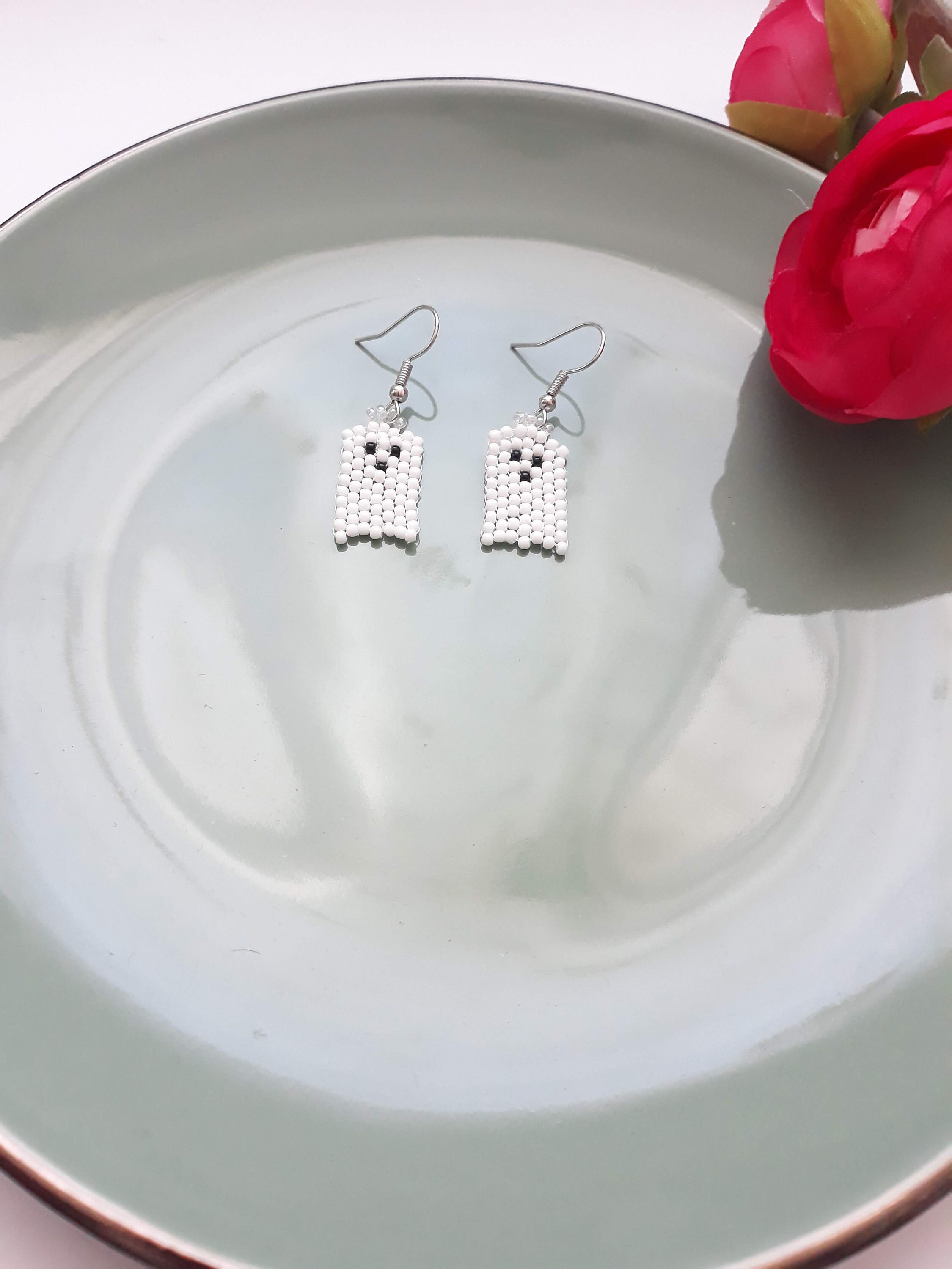 Beaded Ghost Earrings,halloween Ghost Earrings,handmade Spectacular ...