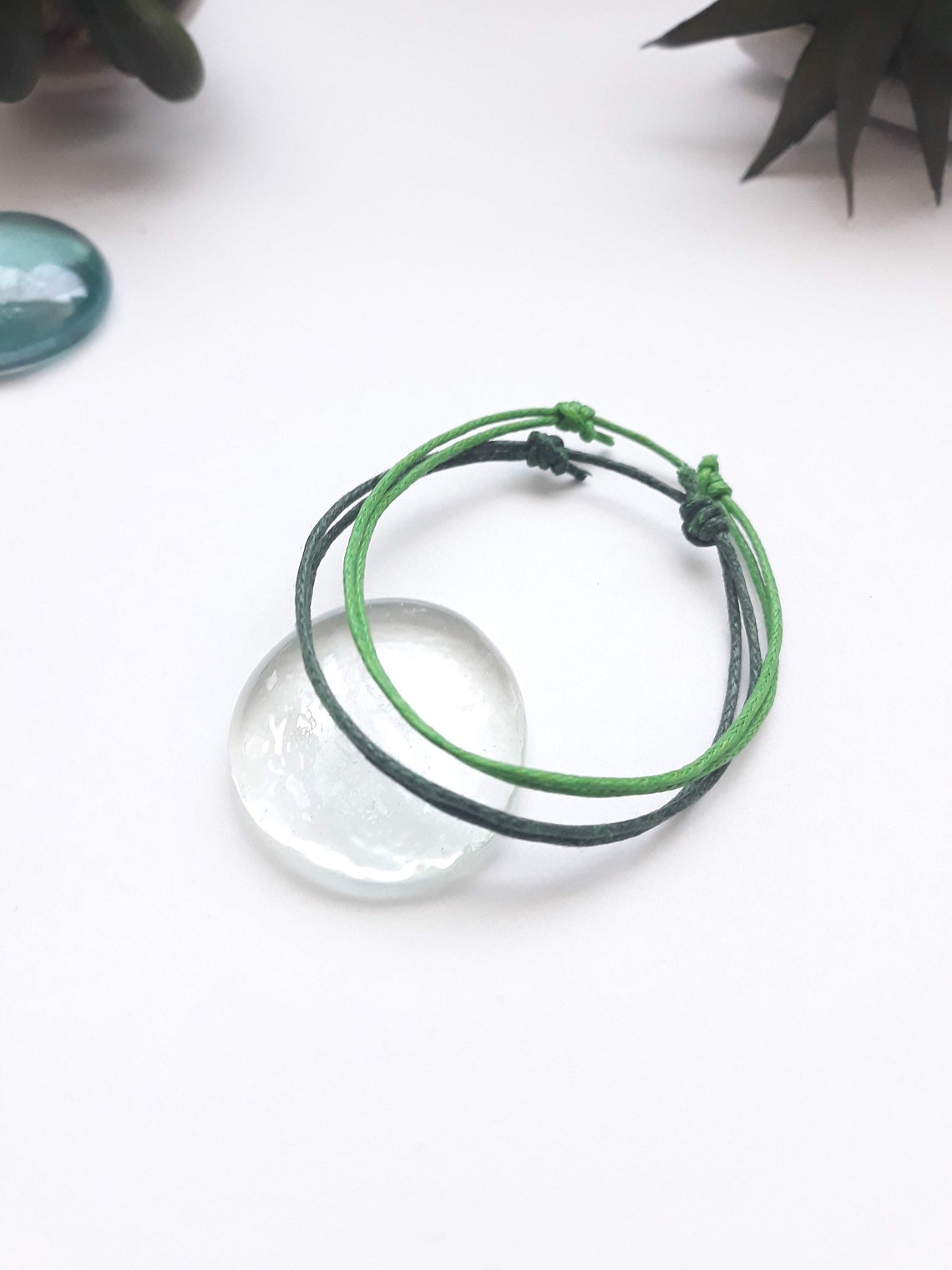 Green Bracelets, Set of 2 Green Bracelets, Dark and Light Green String ...