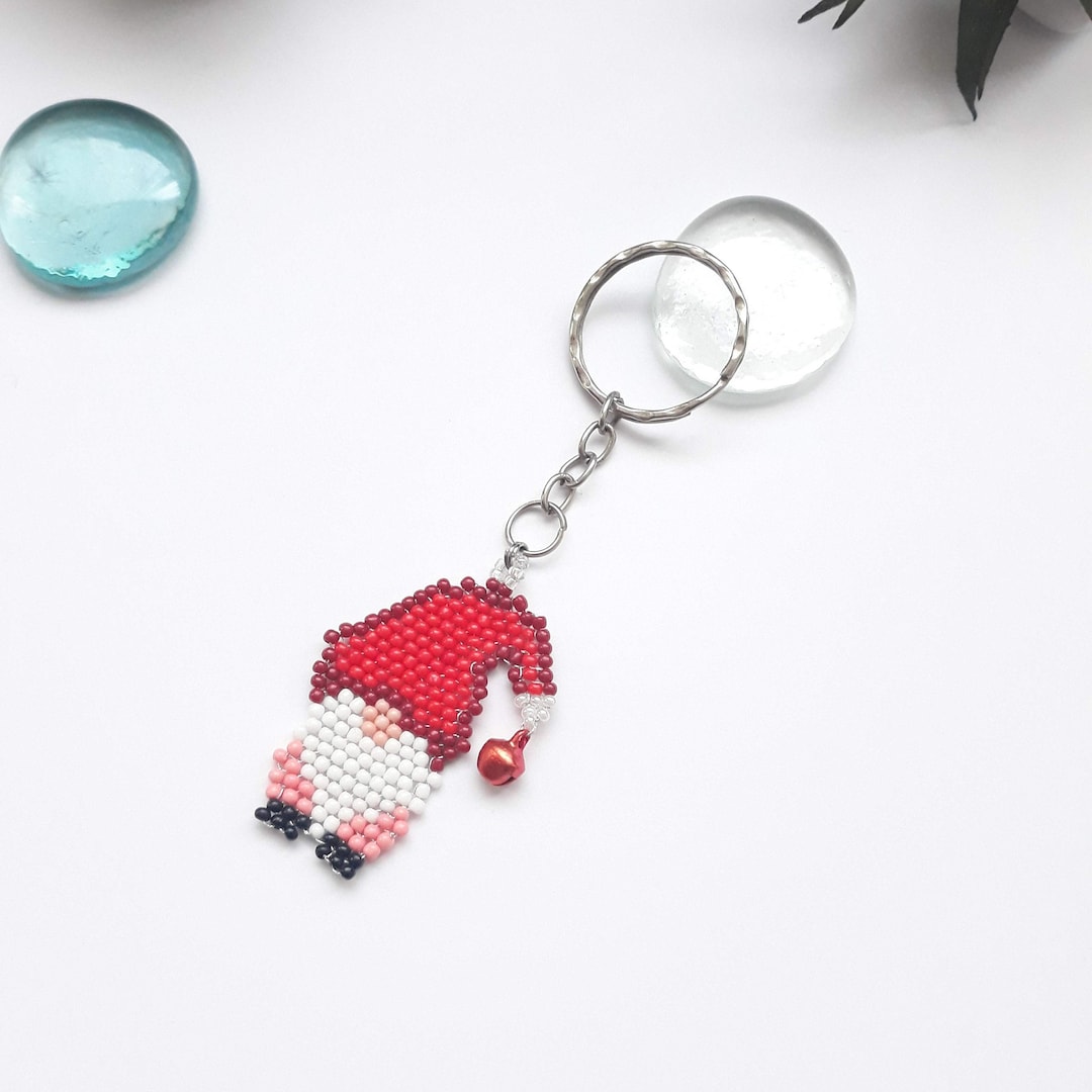 Handmade Beaded Santa Claus Keychain: Christmas Gnome With Bell - Etsy