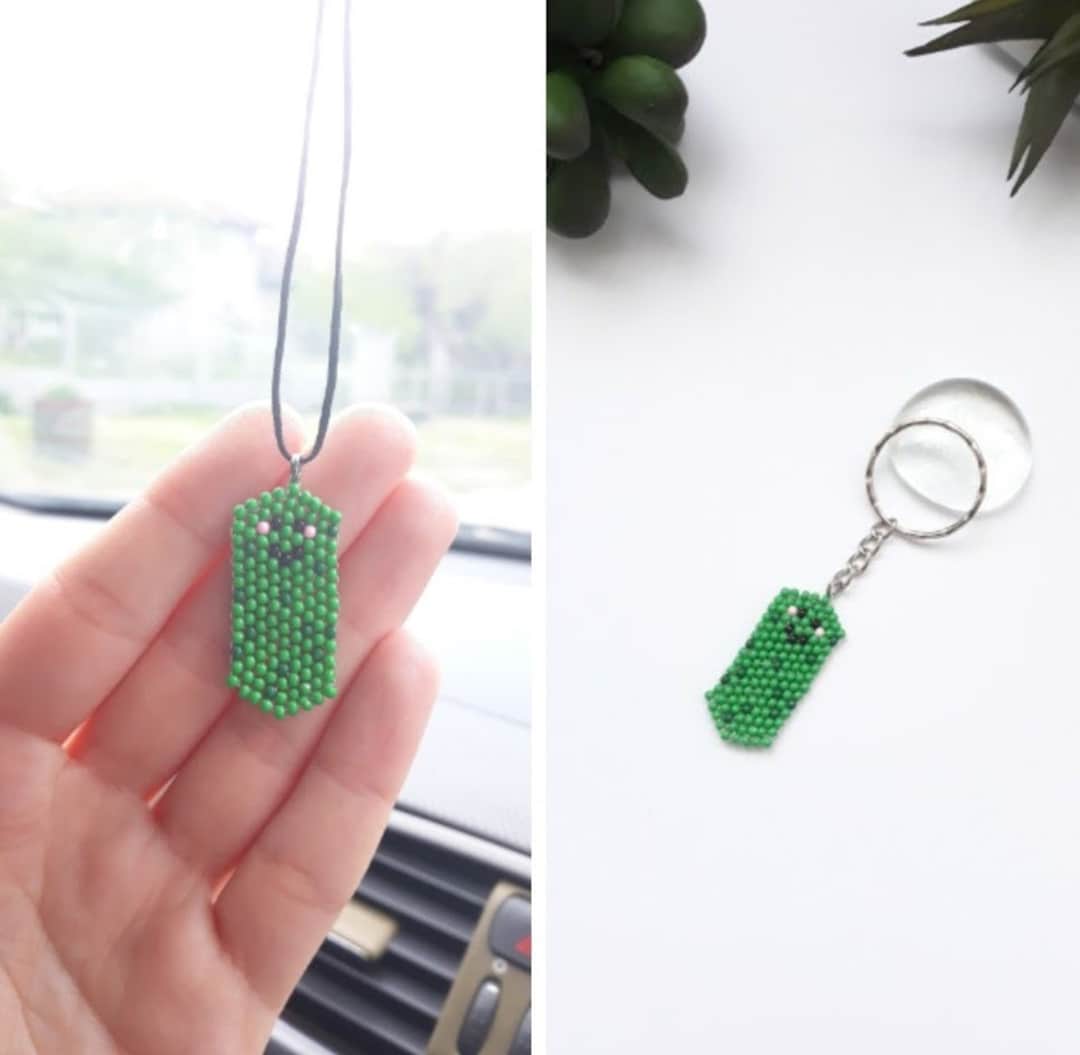 Glass Bead Pickle Car Charm: Handmade Rearview Mirror Decoration - Etsy