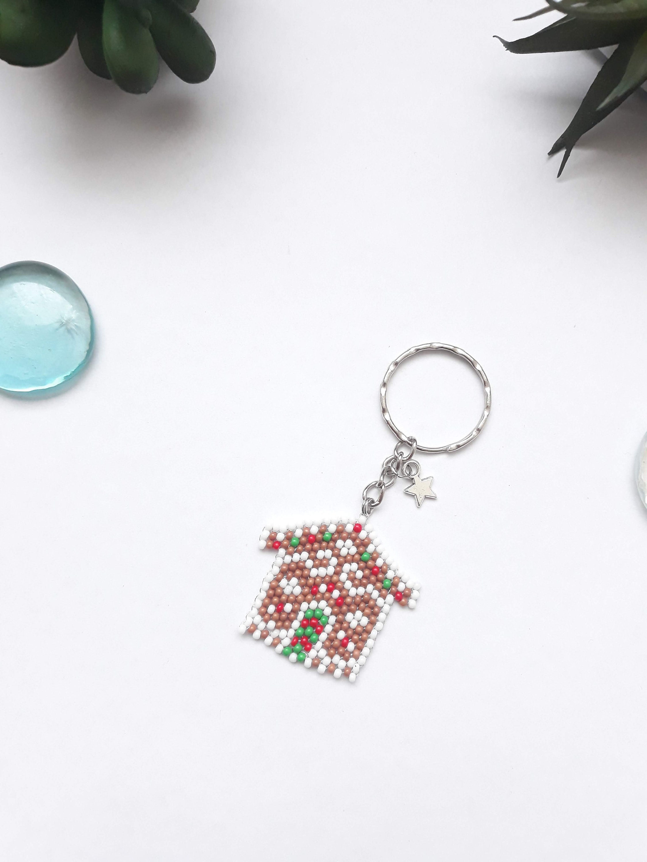 Tiny House Keychain,gingerbread Beaded House,house Keychain,a Little ...