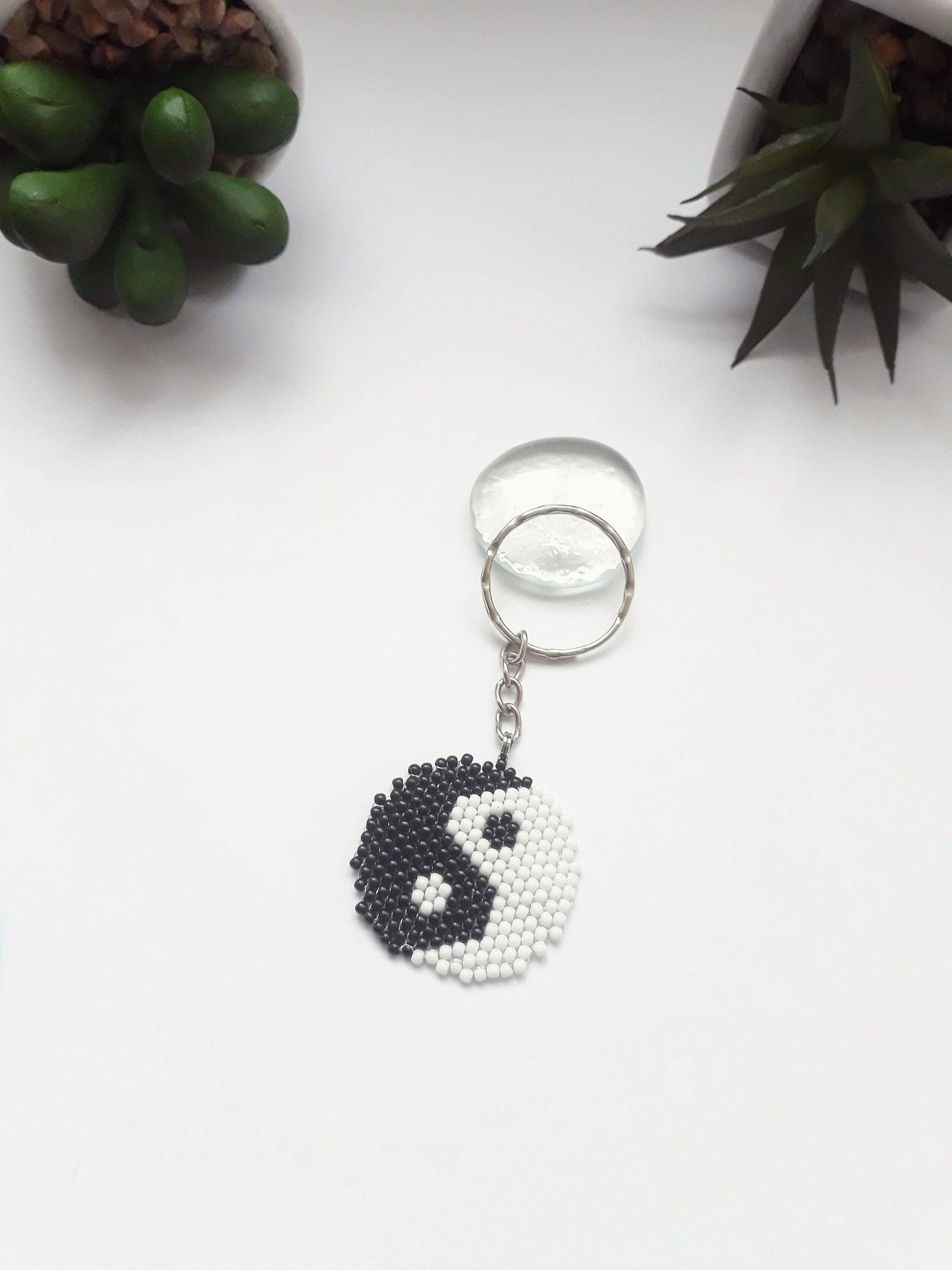 Yin Yang Beaded Keychain: Handmade Glass Bead Yoga Gift - Etsy