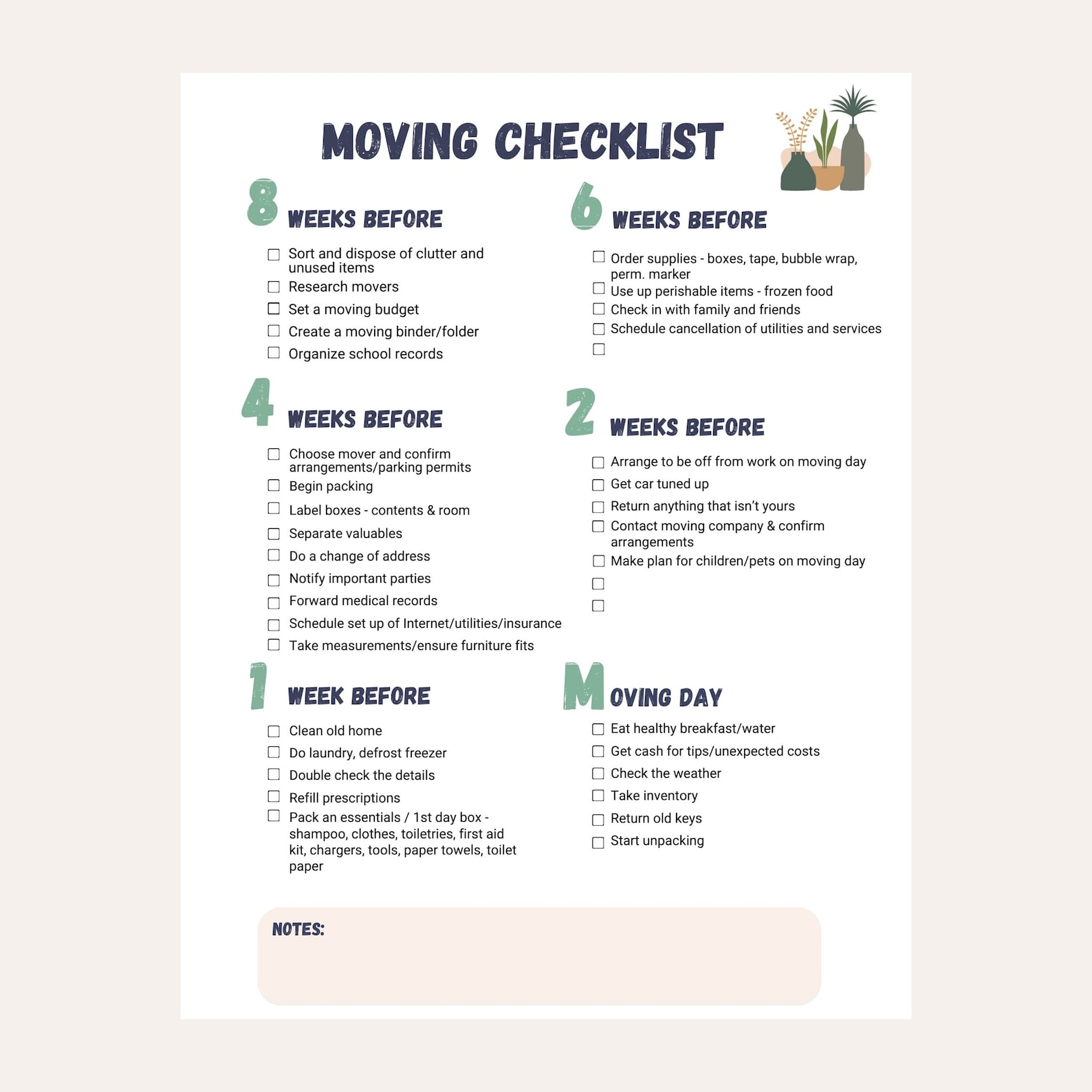 Moving Checklist, Moving Planner, Printable Moving Timeline, Moving ...