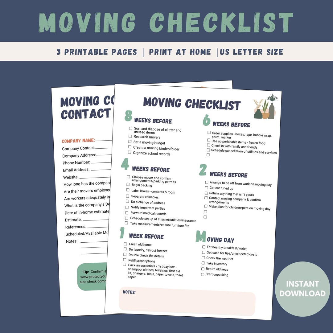 Moving Checklist, Moving Planner, Printable Moving Timeline, Moving ...