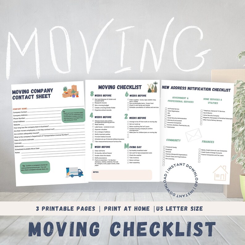 Moving Checklist, Moving Planner, Printable Moving Timeline, Moving ...