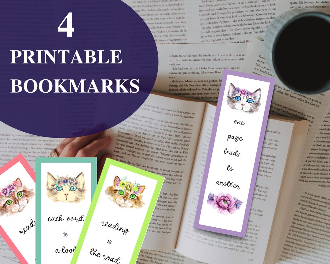Cats With Florals Printable Bookmarks | - Etsy